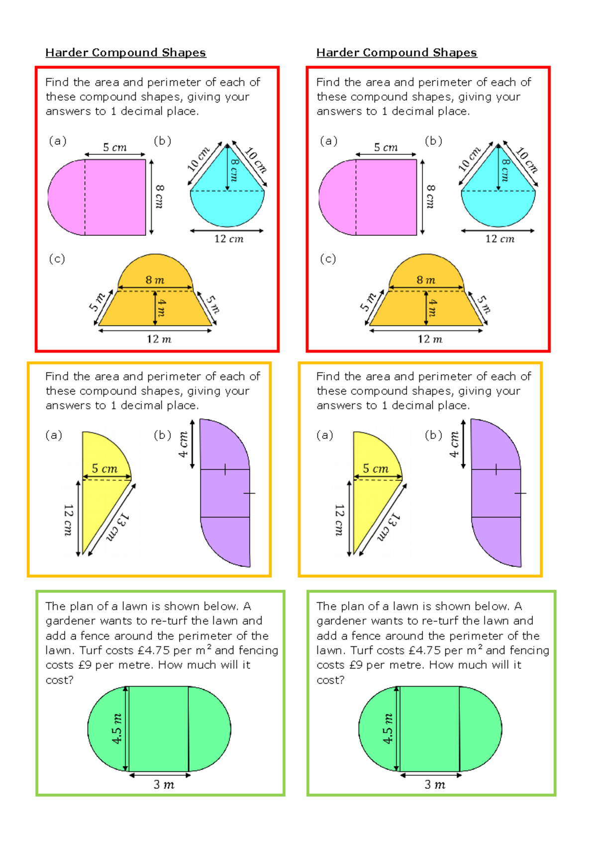Area and Perimeter of Harder Compound Shapes Practice Strips - Harder ...