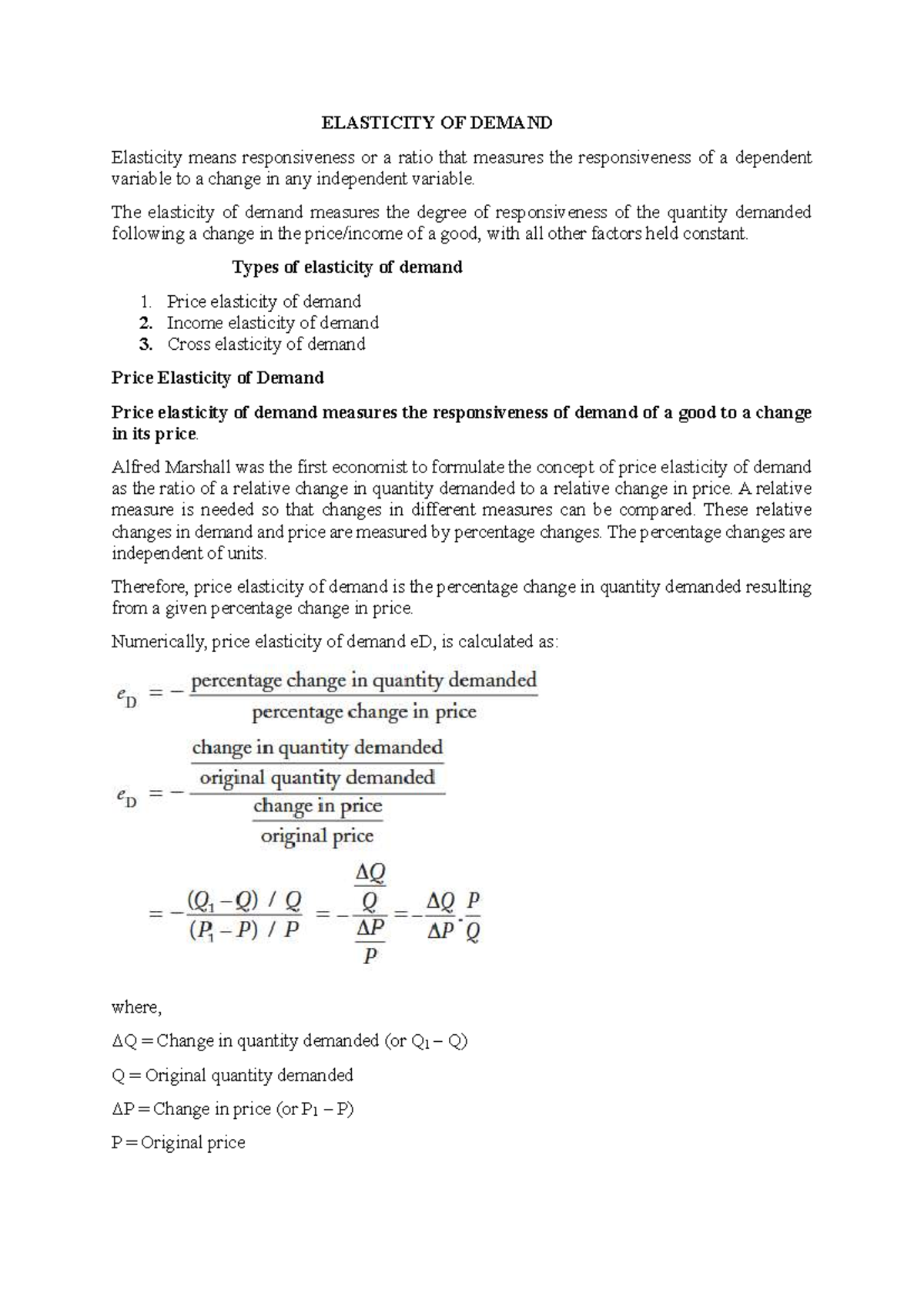BEC 101 Lecture Notes: Elasticity of Demand and Supply - Studocu