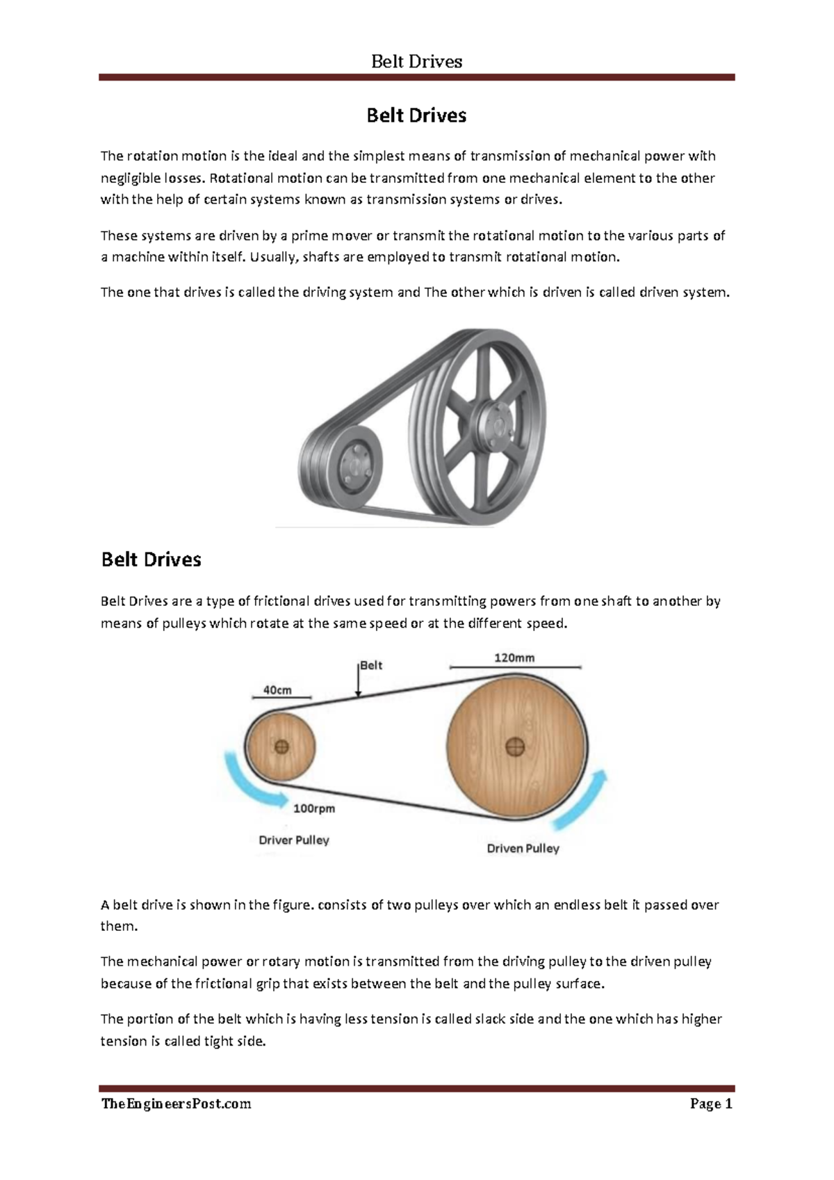 Belt Drives Overview: Types, Advantages, and Applications - Studocu