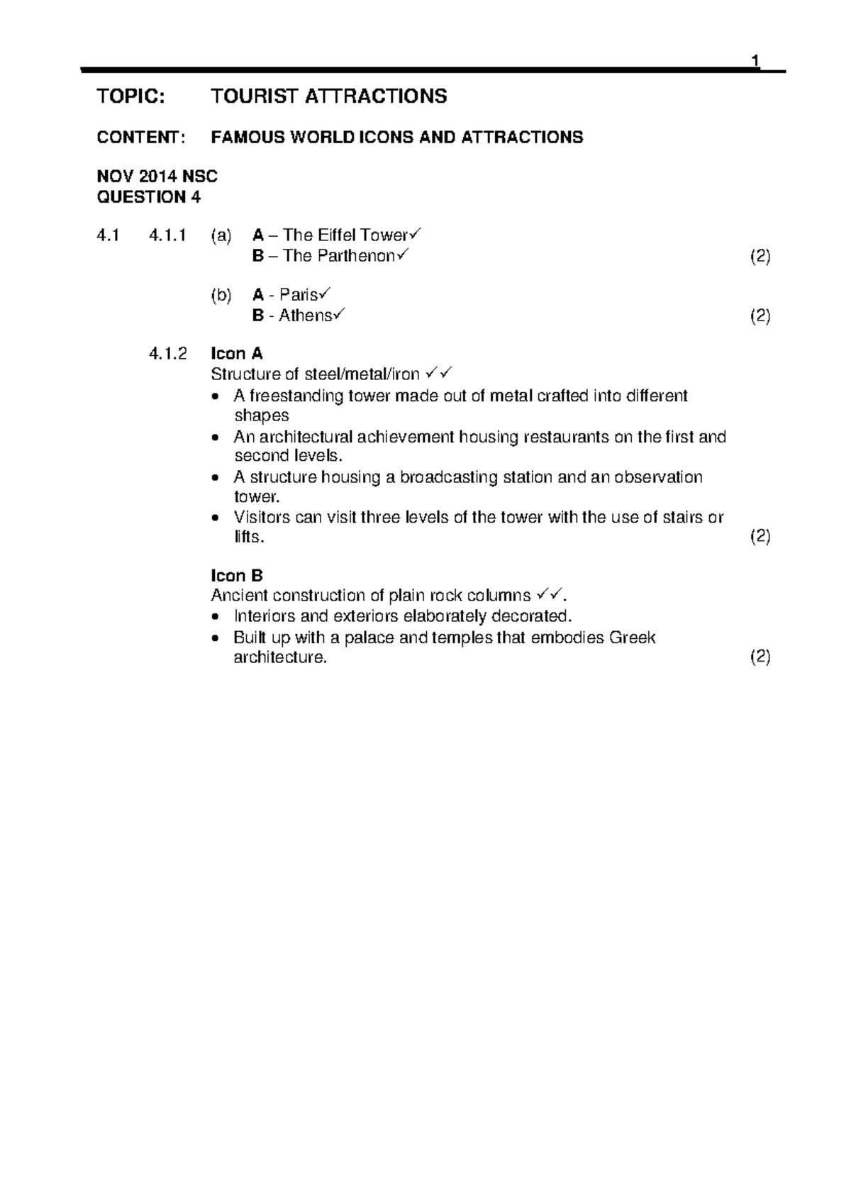 Grade 12 (Task 2) 2024: Tourism Skills Assessment Itinerary & Budget ...