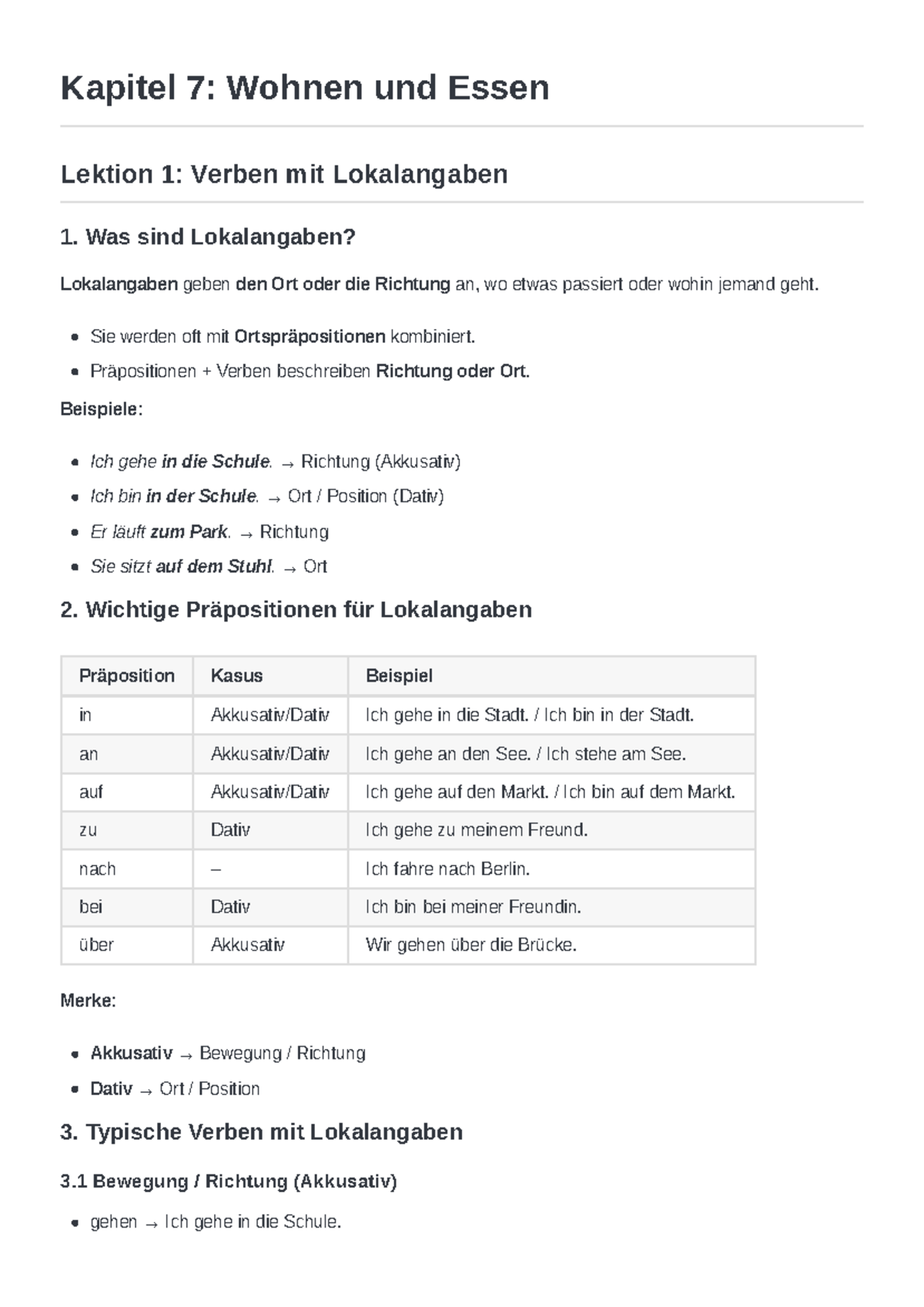 Kapitel 7: Wohnen und Essen - Lektionen zu Lokalangaben und Infinitiv ...