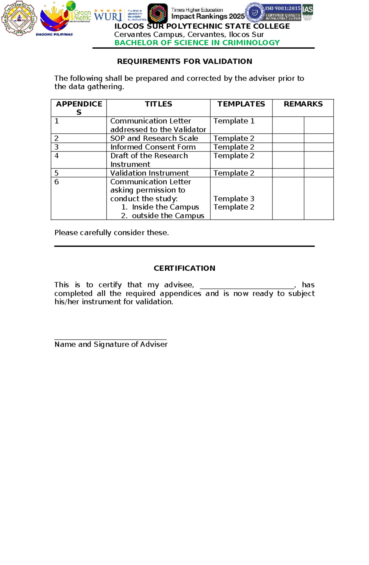 Requirements for Validation of RA 9262 Study - BS Criminology - Studocu