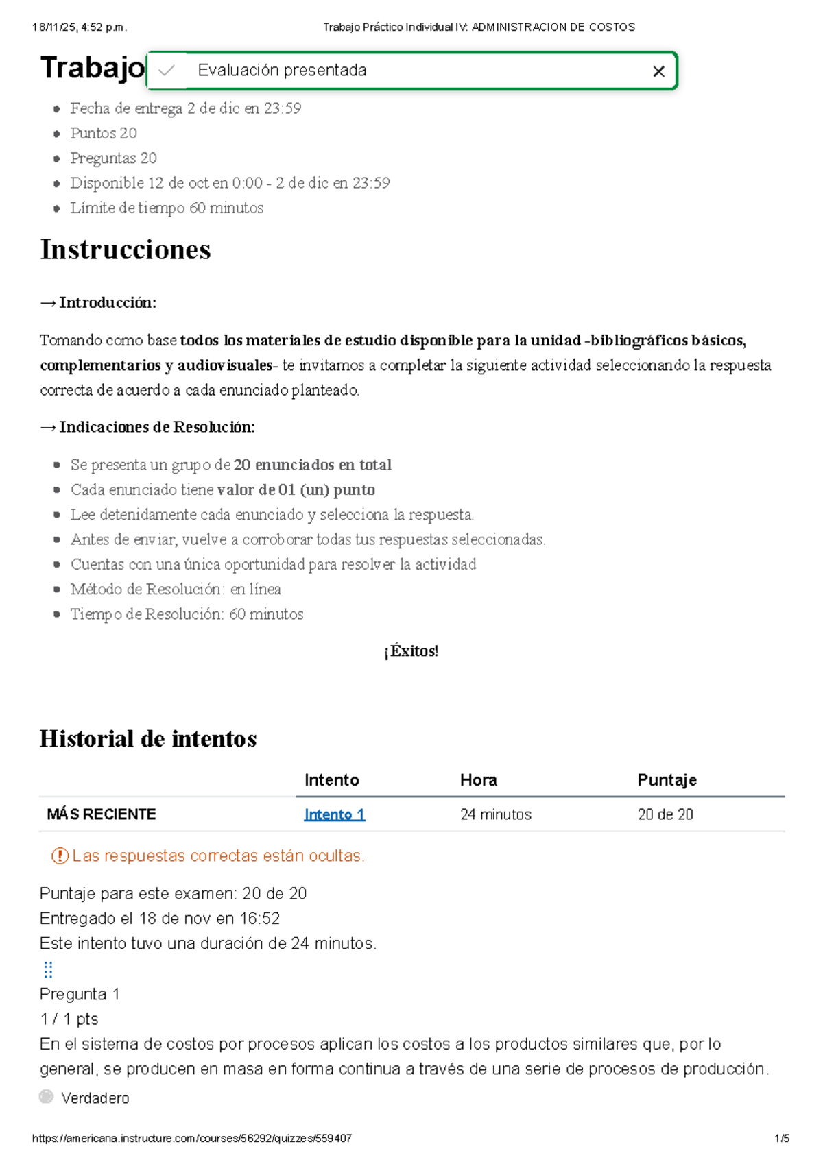 Trabajo Práctico IV: Administración de Costos - Evaluación Individual ...