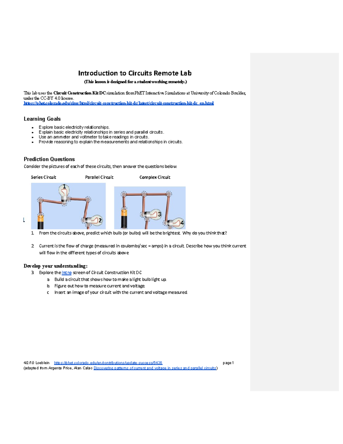 Circuit Construction Lab - Introduction to Circuits Remote Lab (This ...