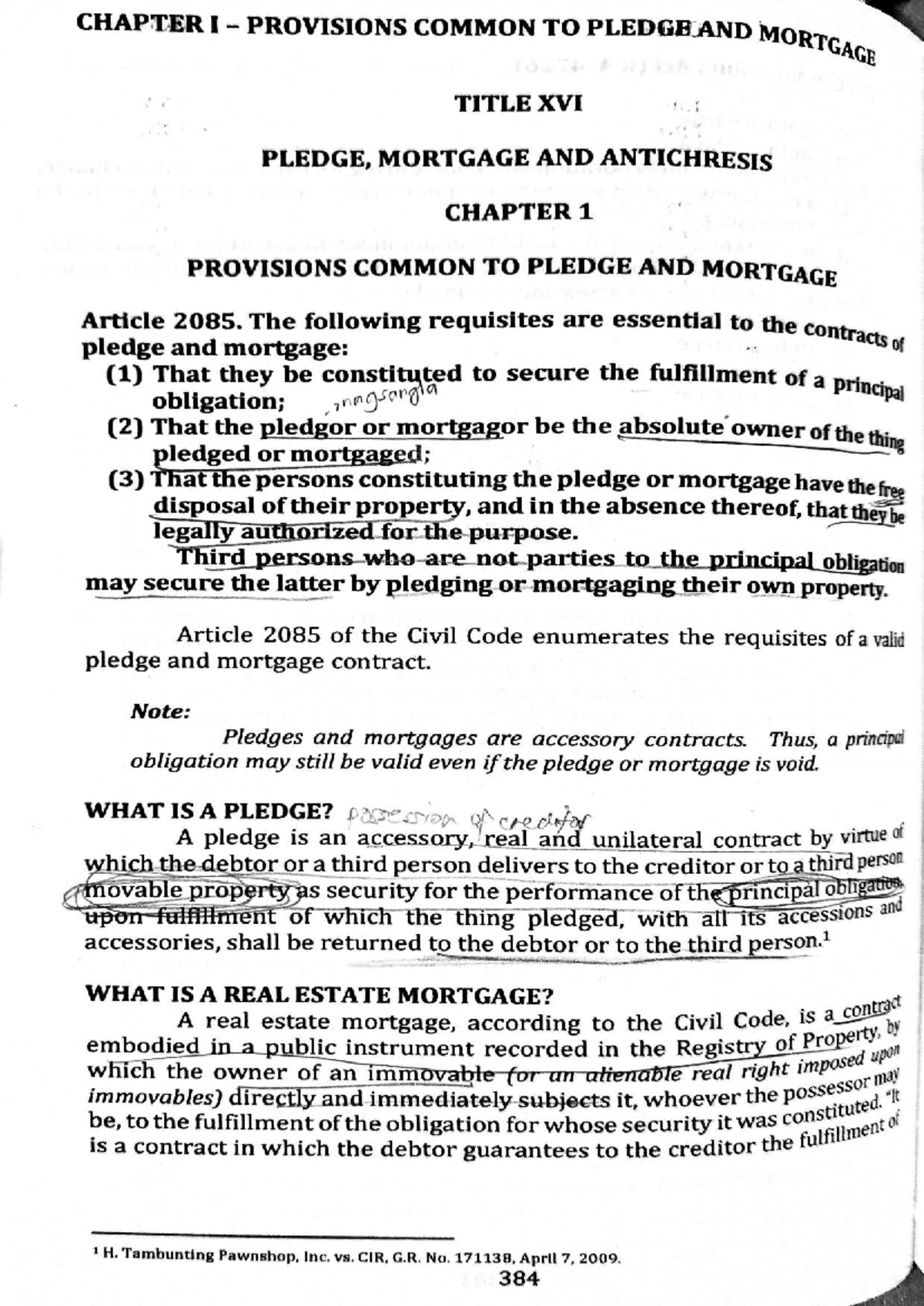 CHAPTER I: COMMON PROVISIONS ON PLEDGE AND MORTGAGE (CIVIL CODE) - Studocu