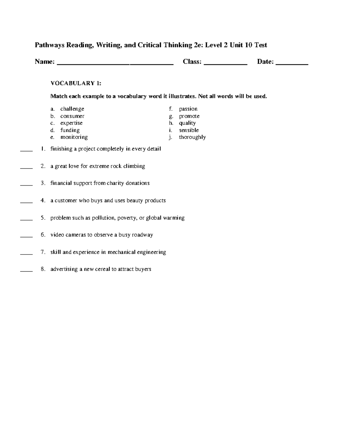 Unit Test 10 Student - English - Pathways Reading, Writing, and ...