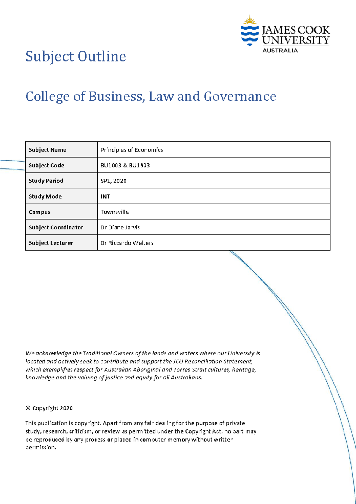 BU1003 2020 Principles of Economics Subject Outline and Details - Studocu