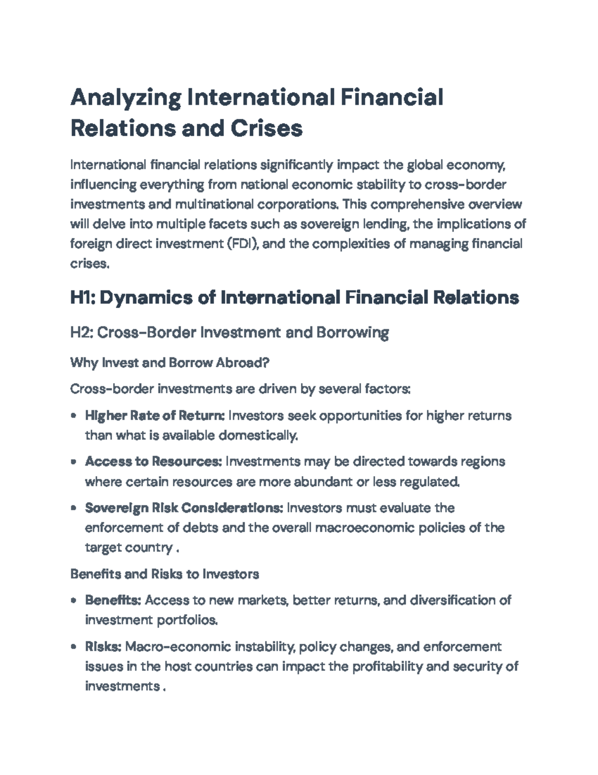 International Financial Relations: Analysis of Crises and Investments ...