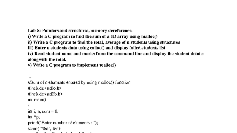 CP Lab-8: Pointers, Structures & Memory Management Notes - Studocu