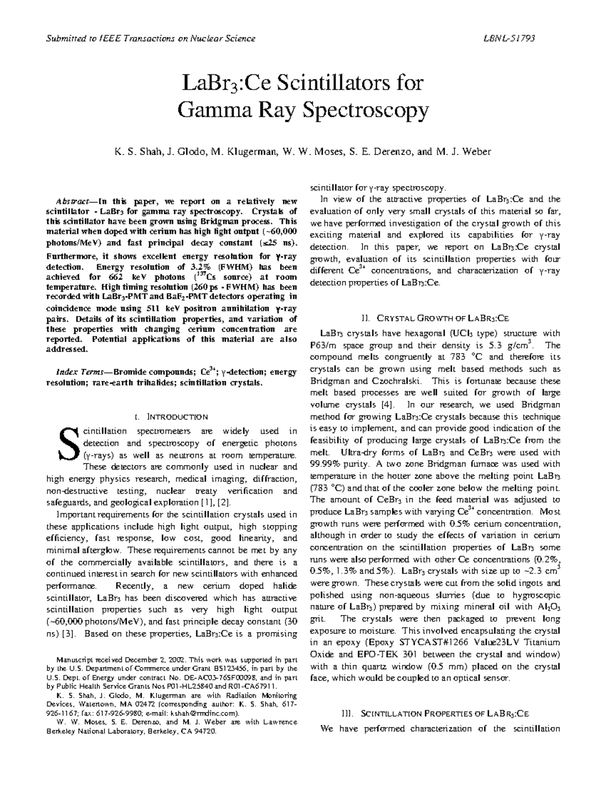 LaBr3:Ce Scintillator Properties for Gamma Ray Spectroscopy - Studocu