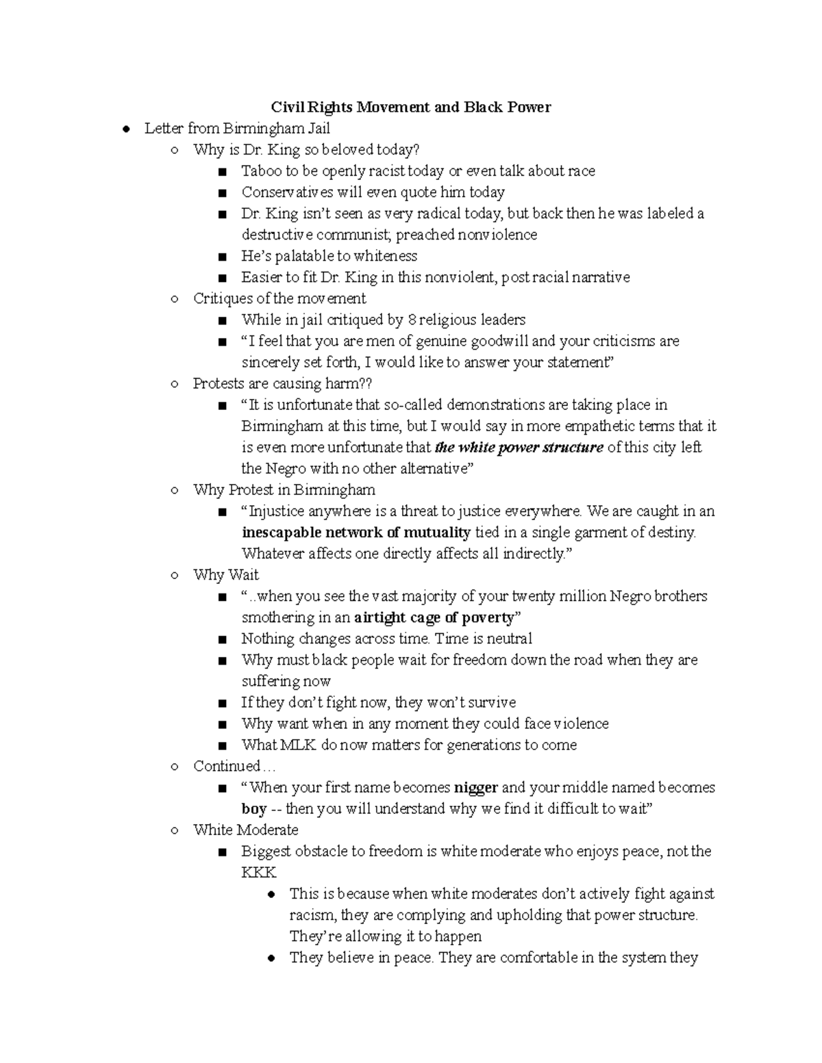 Civil Rights Movement & Black Power: Insights and Reflections - Studocu