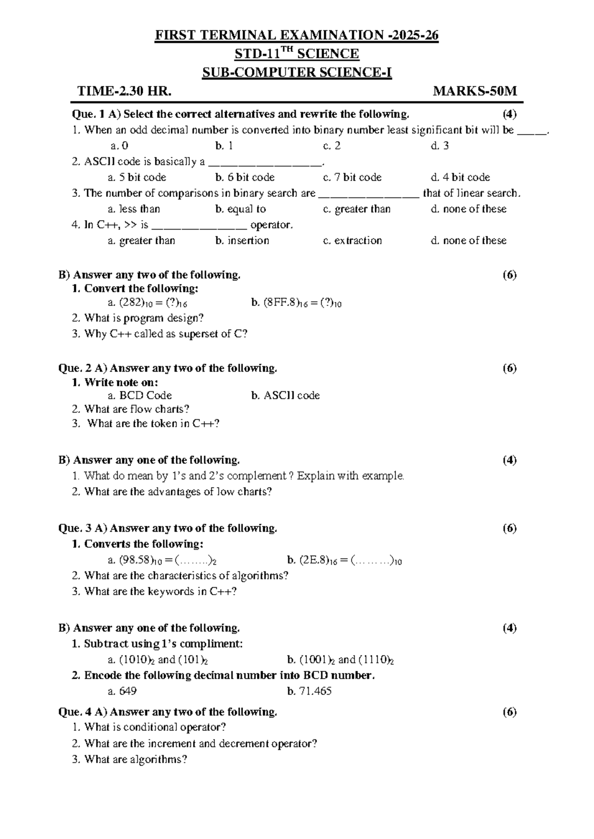 11th Std CS - I 1st Term Exam Questions 2025-26 - Studocu