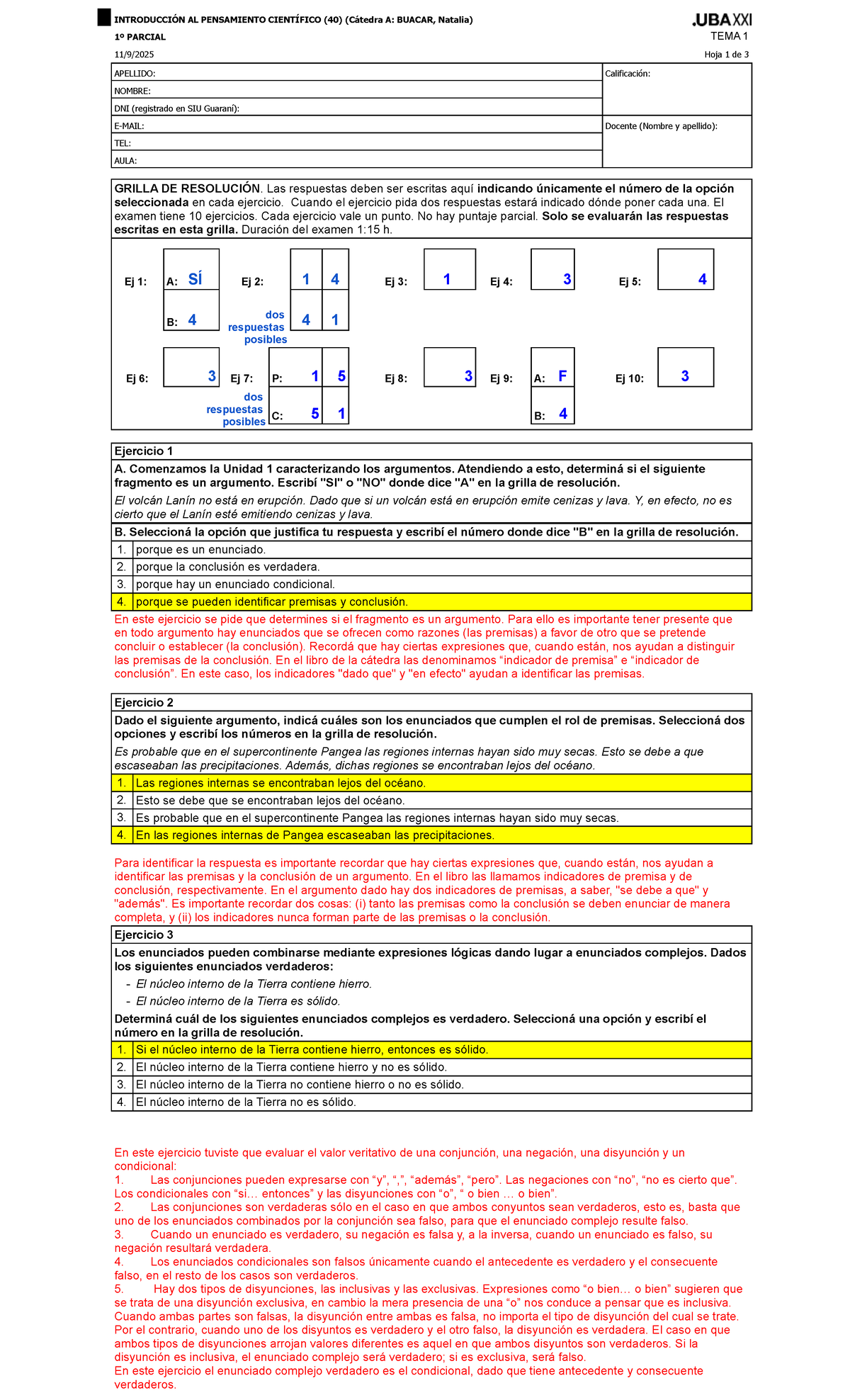Claves de Corrección 1er Parcial 2C 2025 - Introducción al Pensamiento ...