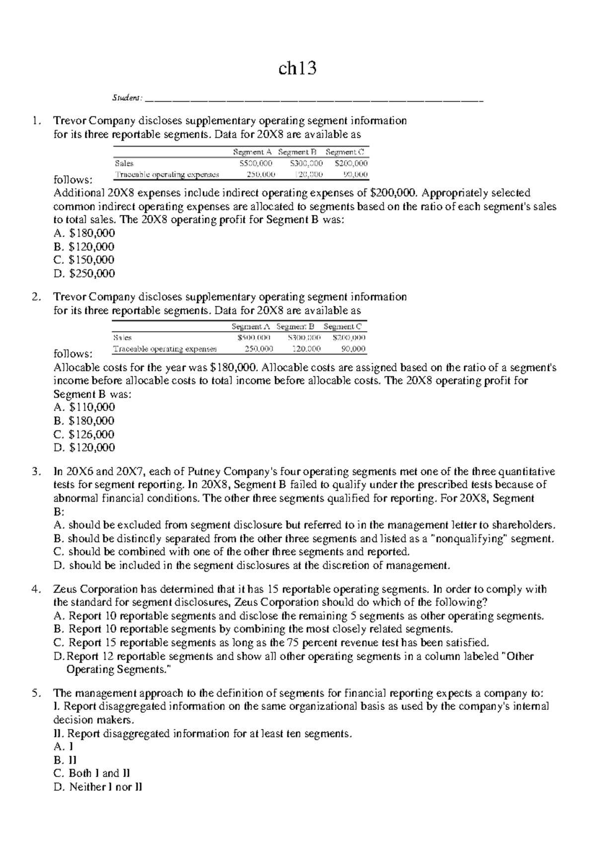 Chapter 13 - Test Bank - Operating Segment Analysis and Reporting - Studocu
