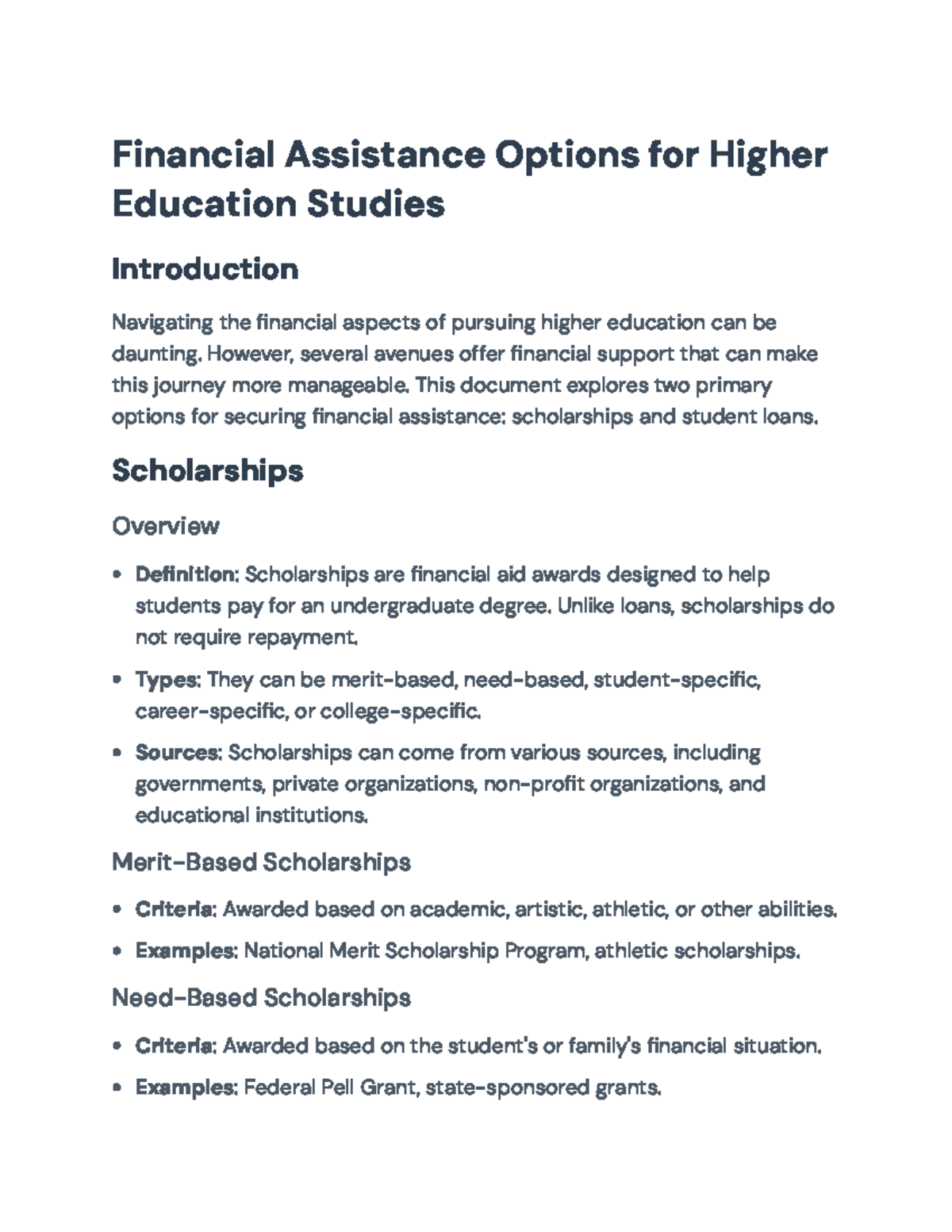 Financial Assistance Options for Higher Education: Scholarships & Loans ...