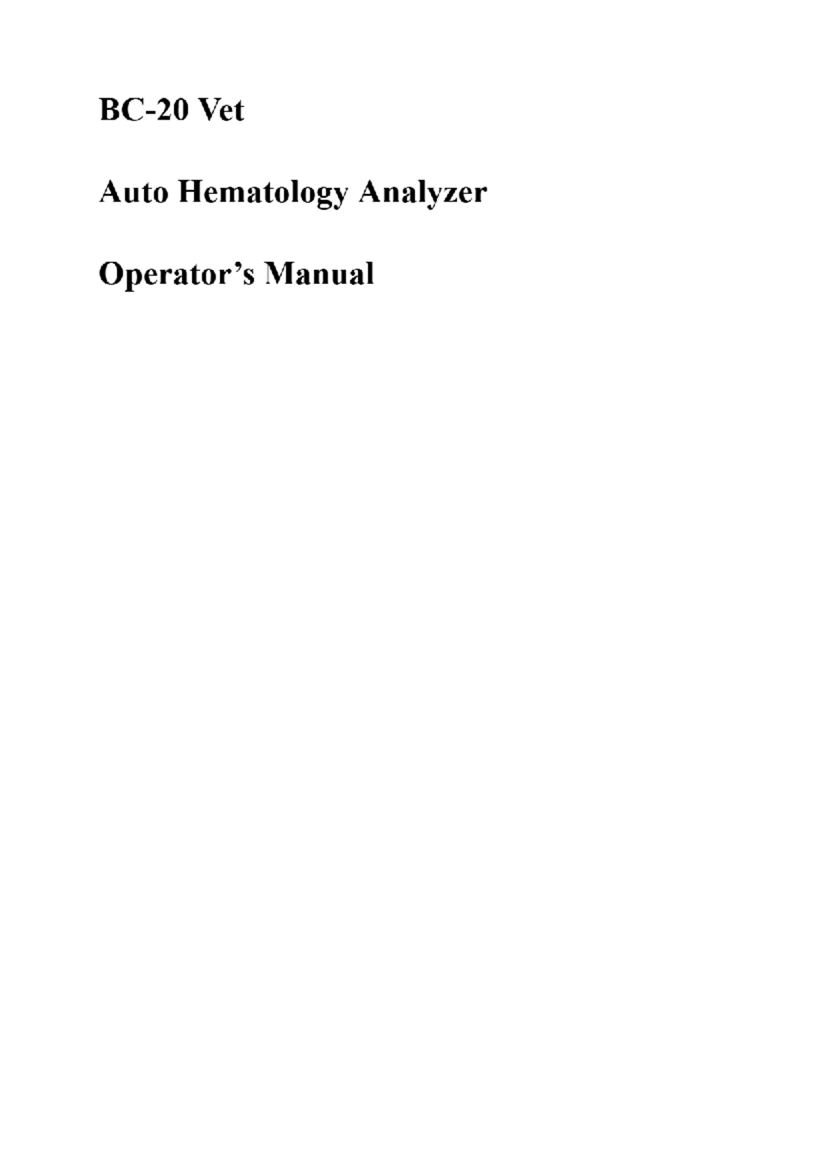 Vet Auto Hematology Analyzer Manual DF2-4B001124 - 2023 Edition - Studocu