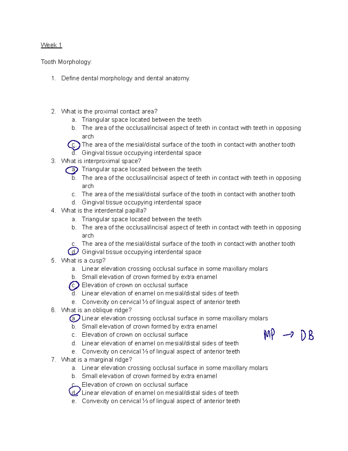 DS1102 Quiz 2: Short Answer - Tooth Morphology & Dental Anatomy - Studocu
