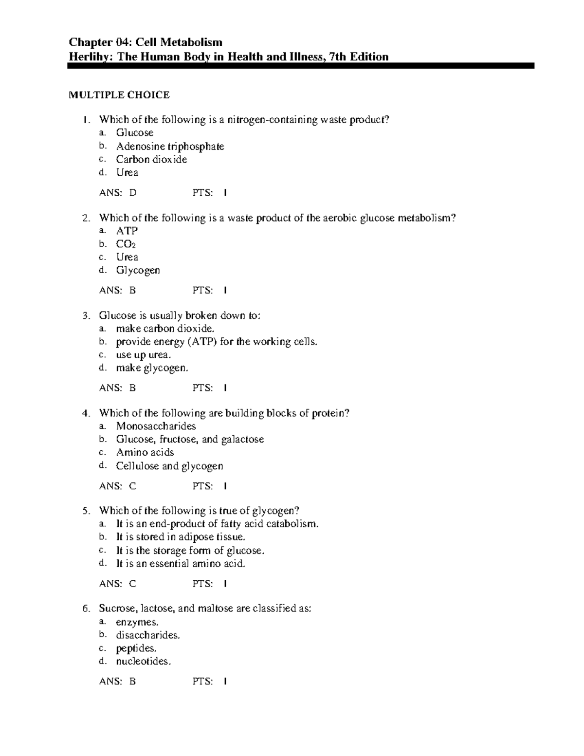 Chapter 04 - Cell Metabolism Notes for Herlihy's HBHI, 7th Ed. - Studocu