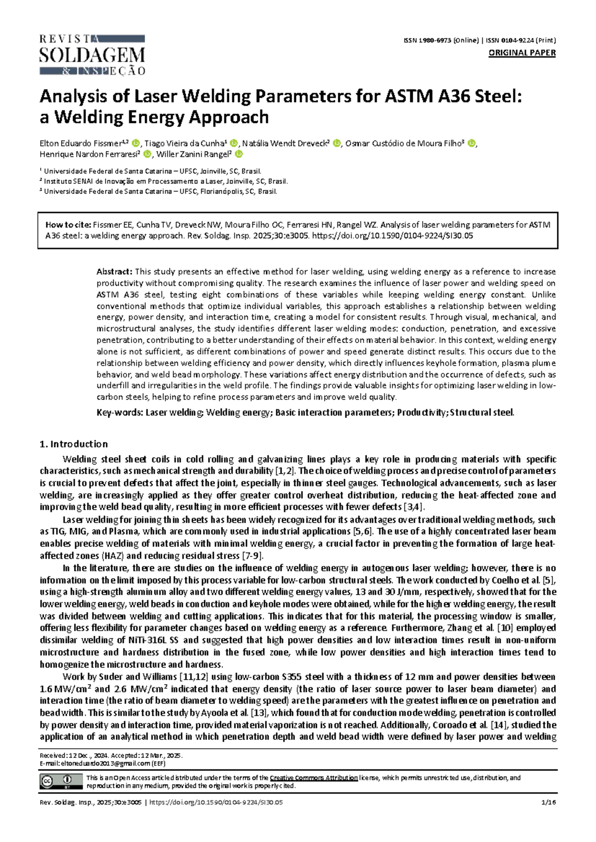 Analysis of Laser Welding Parameters for ASTM A36 Steel (ENG 101) - Studocu
