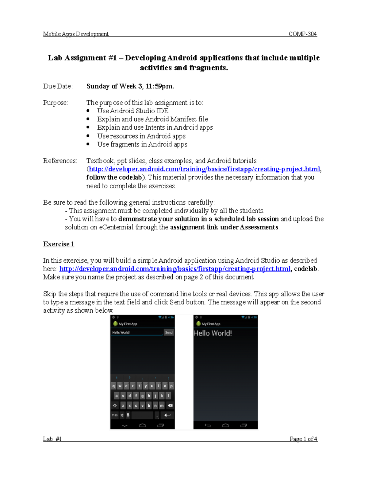 COMP304 Lab1 W2023 - Android App Development Lab Assignment - Studocu