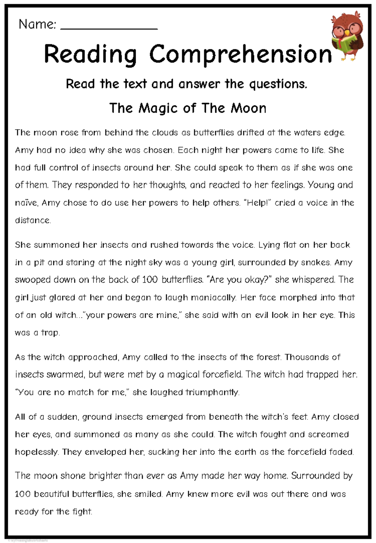 Grade 6 Reading Comp: The Magic of The Moon Story Analysis - Studocu