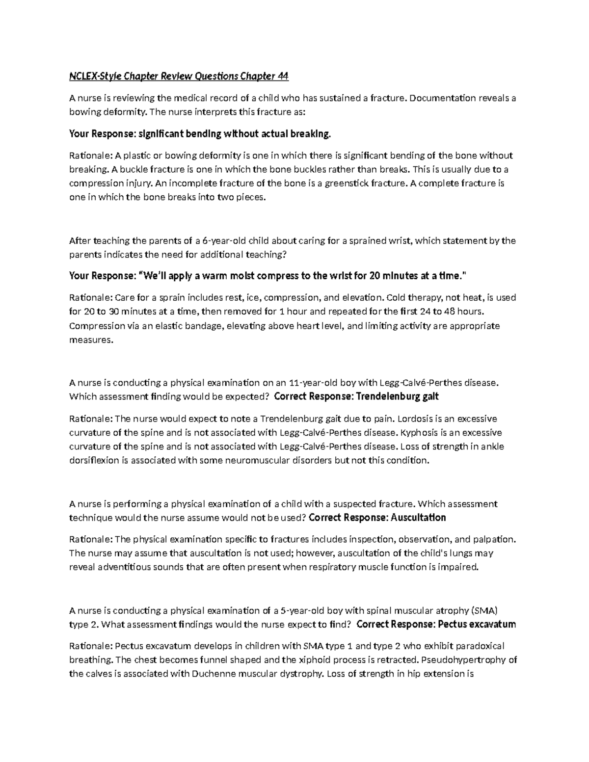 NCLEX-Style Chapter 44 Review Questions: Pediatric Musculoskeletal Care ...