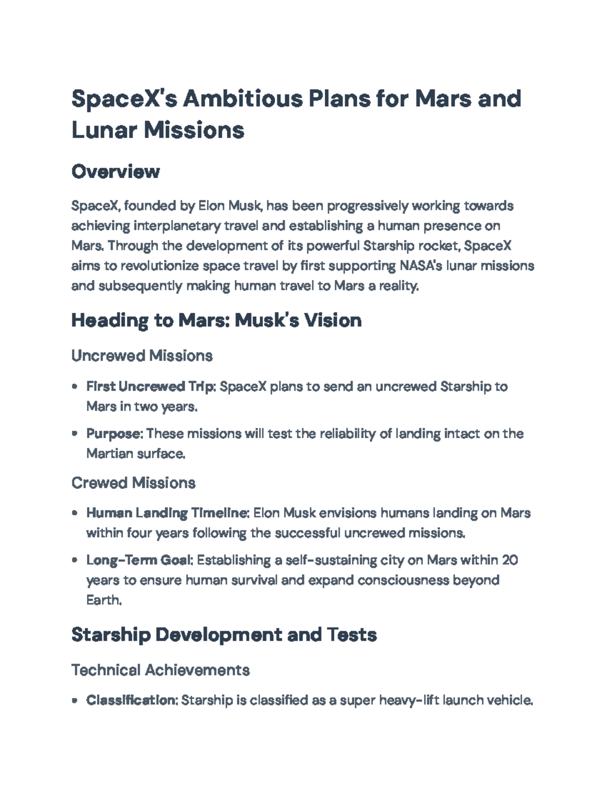 SpaceX's Mars and Lunar Missions: Plans and Vision for 2026 - SpaceX's ...