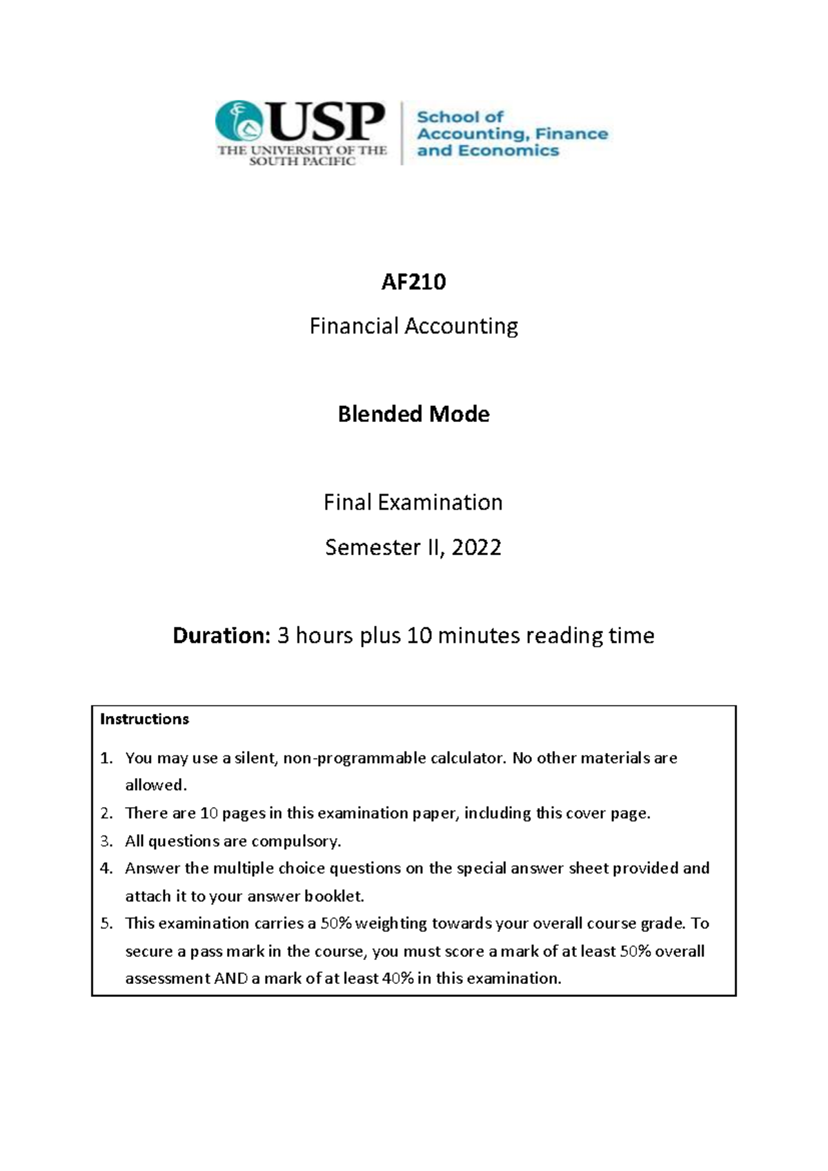 AF210 Financial Accounting Final Exam Semester II, 2022 - Studocu