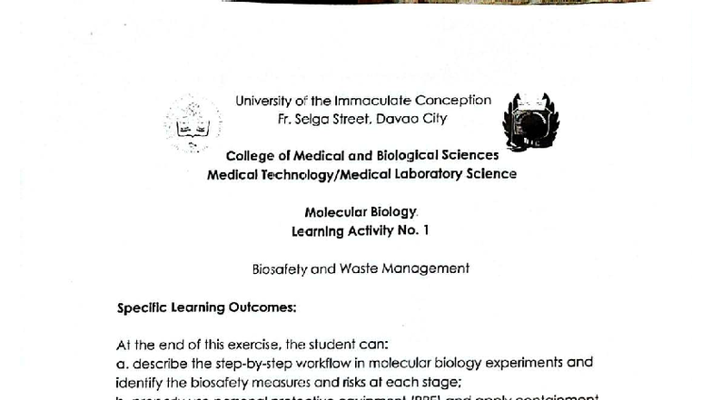 Molecular Biology Lab Manual (Clinical Mol Bio NCadotdot, RCastillo ...