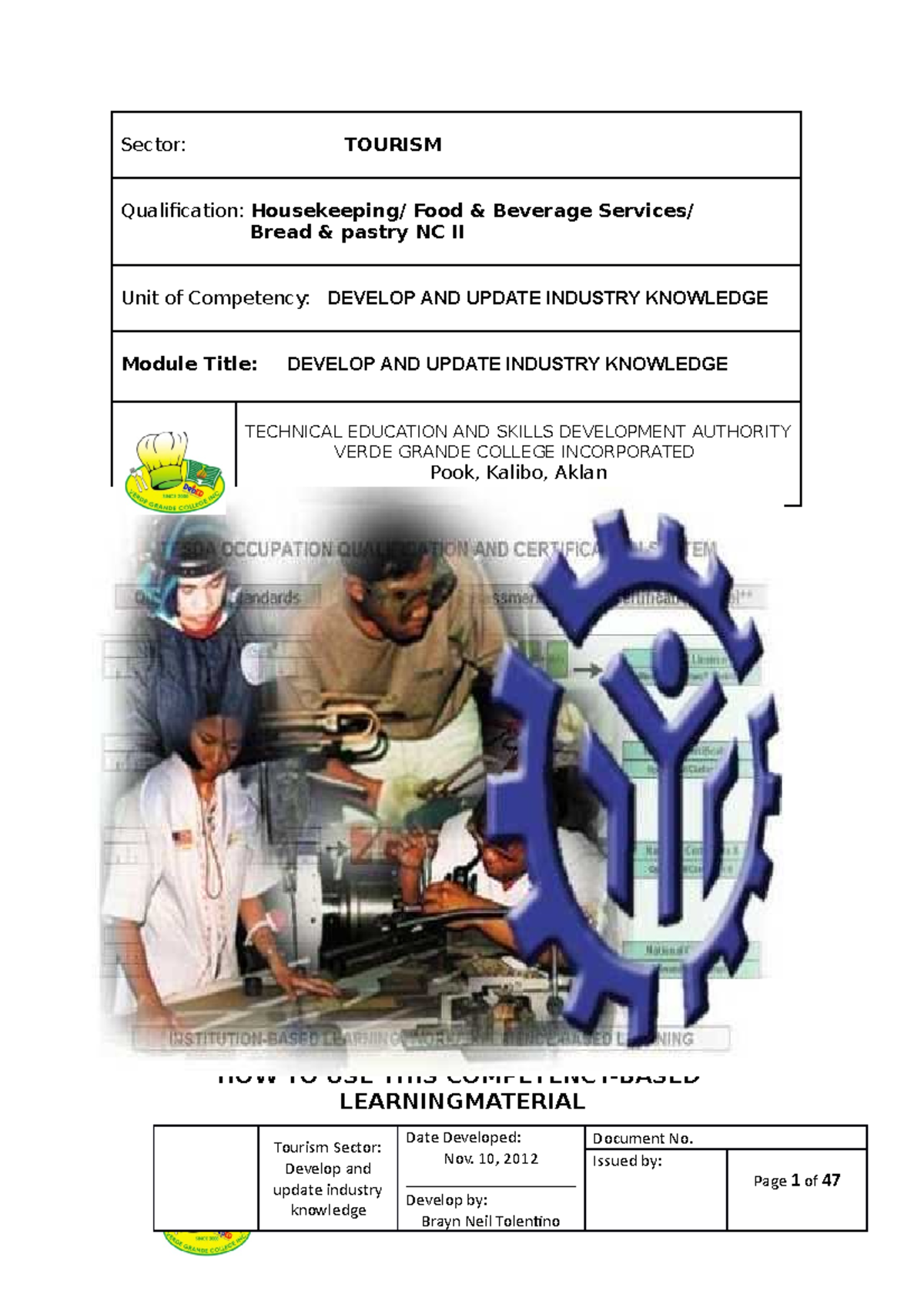 CBLM TRS: Develop and Update Industry Knowledge in Tourism Sector - Studocu