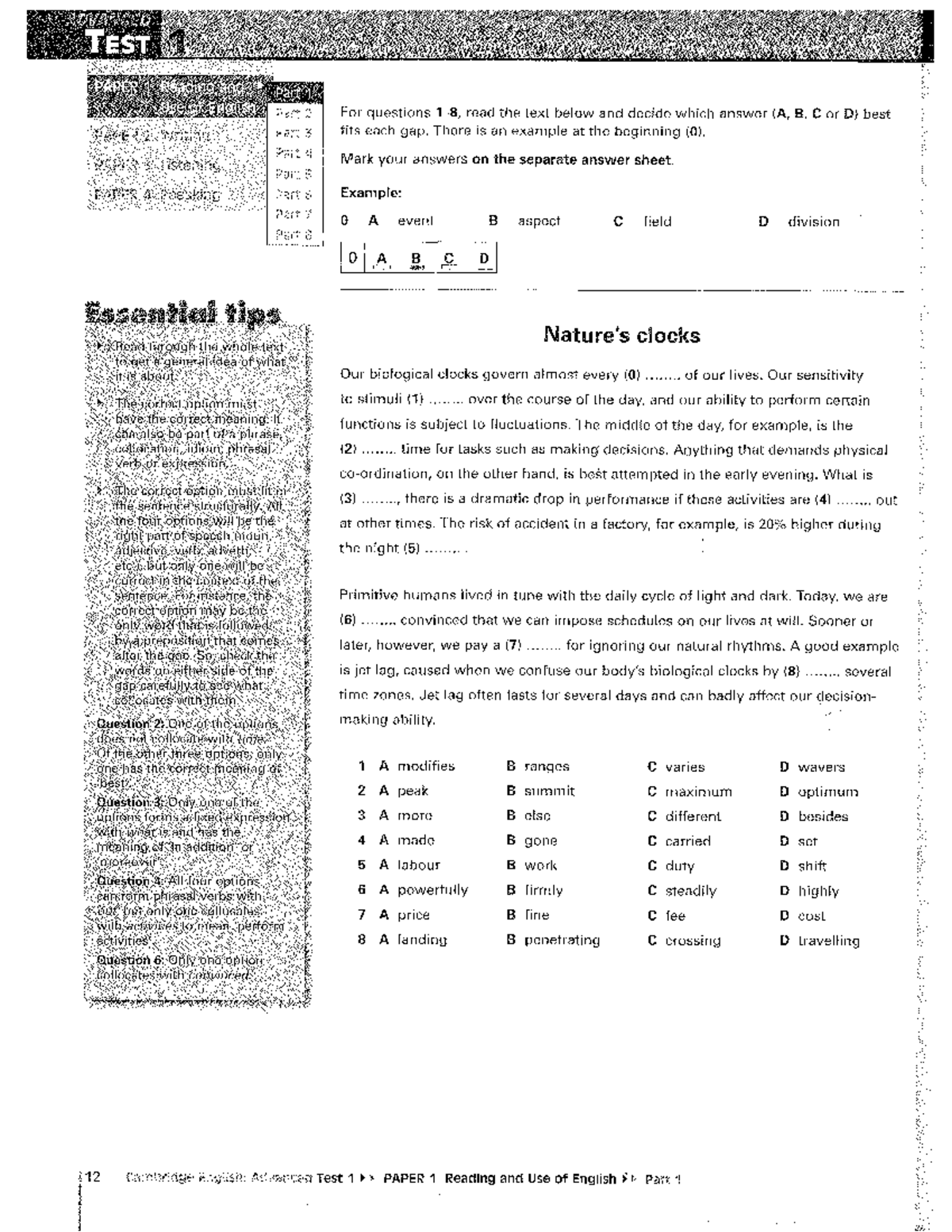 ADVANCED TEST 1 PAPER 1 Reading and Use of English Exam Review ...