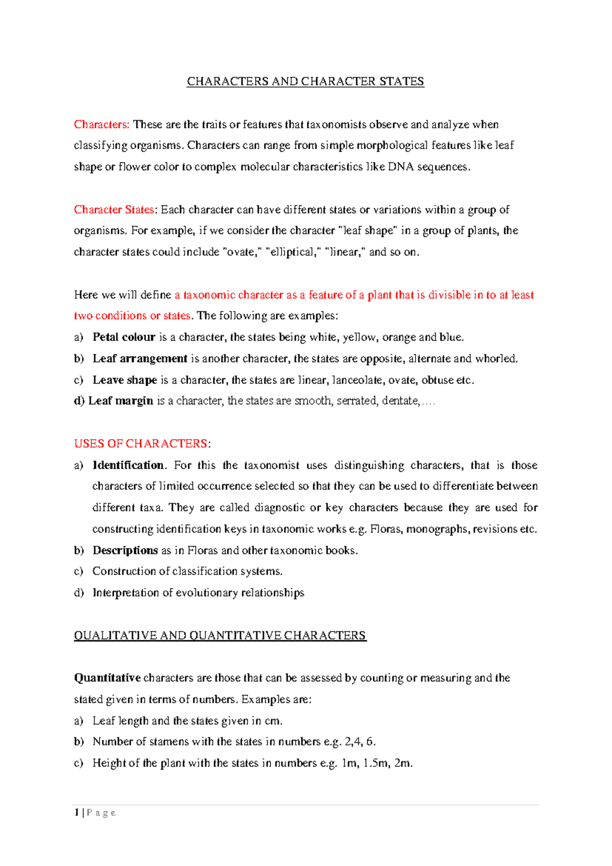 Characters and Character States: Taxonomic Nomenclature Insights - Studocu