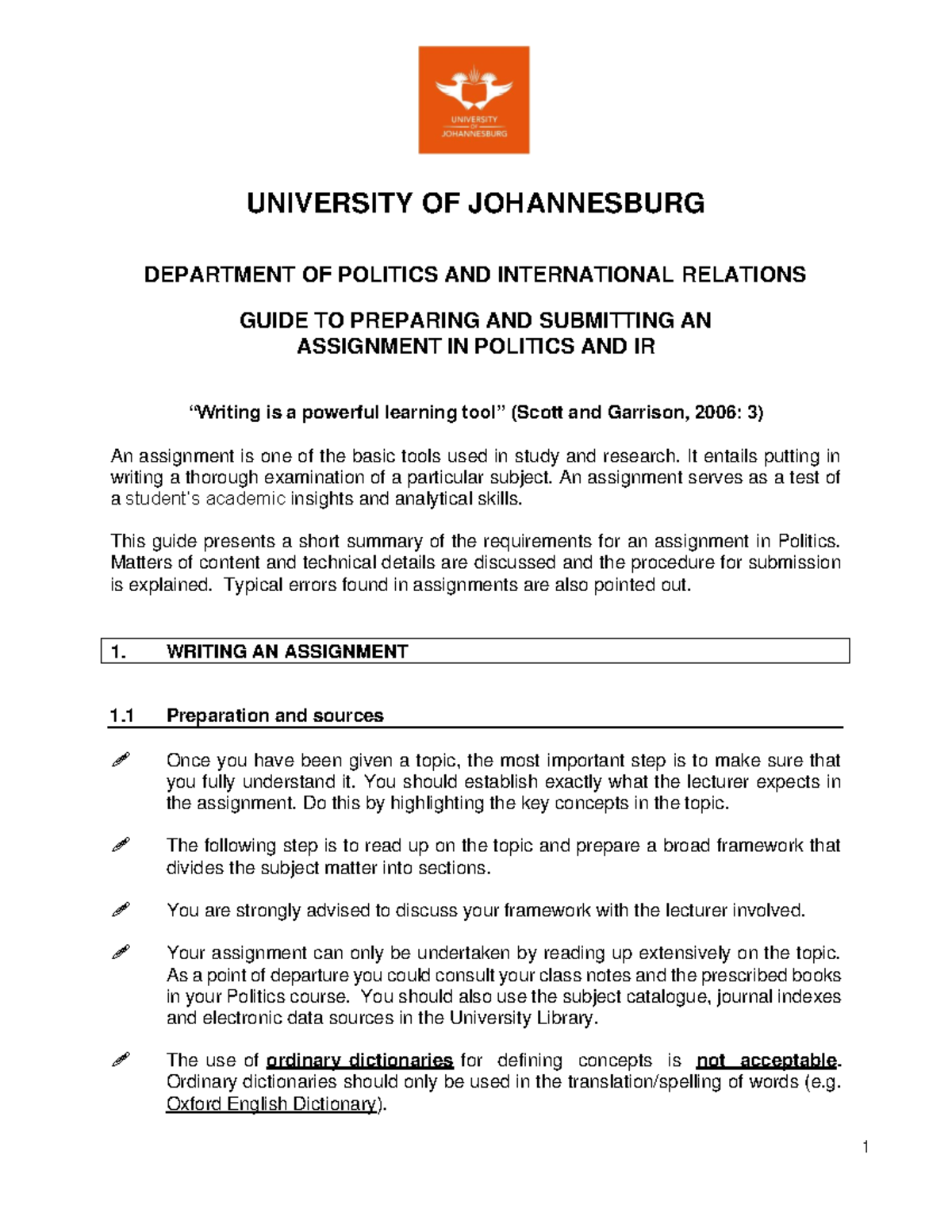 UJ Politics Dept - Guide to Preparing and Submitting an Assignment in ...