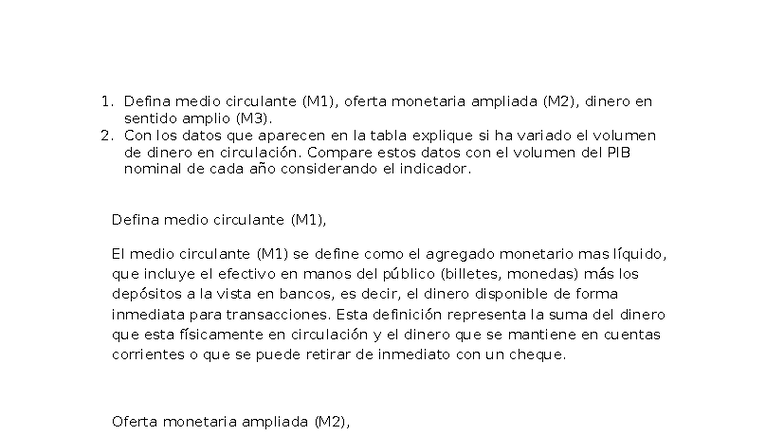 Definiciones de M1, M2 y M3 en Economía: Análisis y Comparación - Studocu