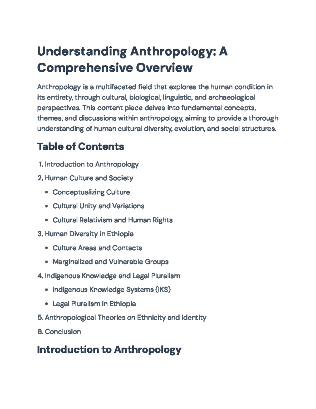 Understanding Anthropology: Key Concepts & Theories in Ethiopia (ANT ...