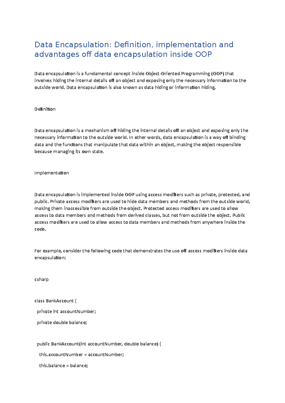 Chapter 5 OOP - Understanding Data Encapsulation and Its Benefits - Studocu