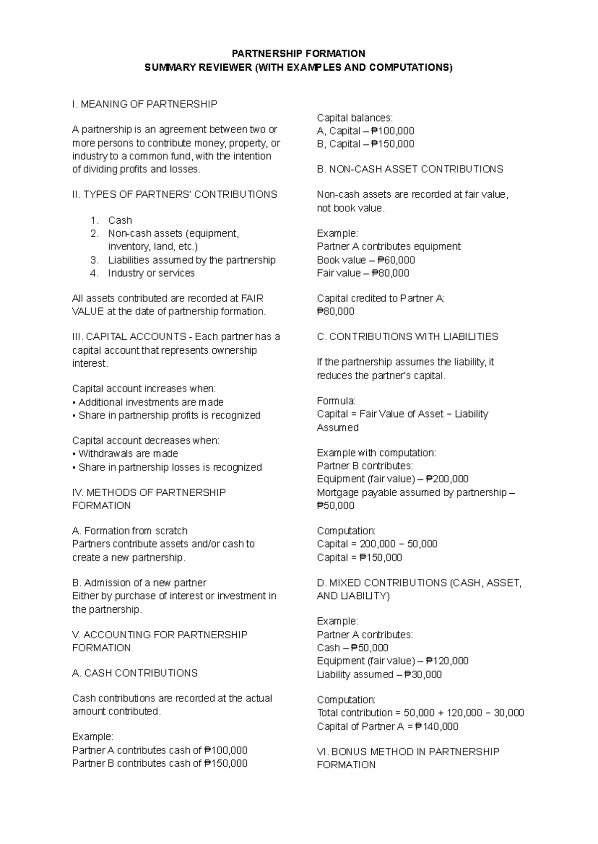 Partnership Formation Summary: Key Concepts & Examples - Studocu