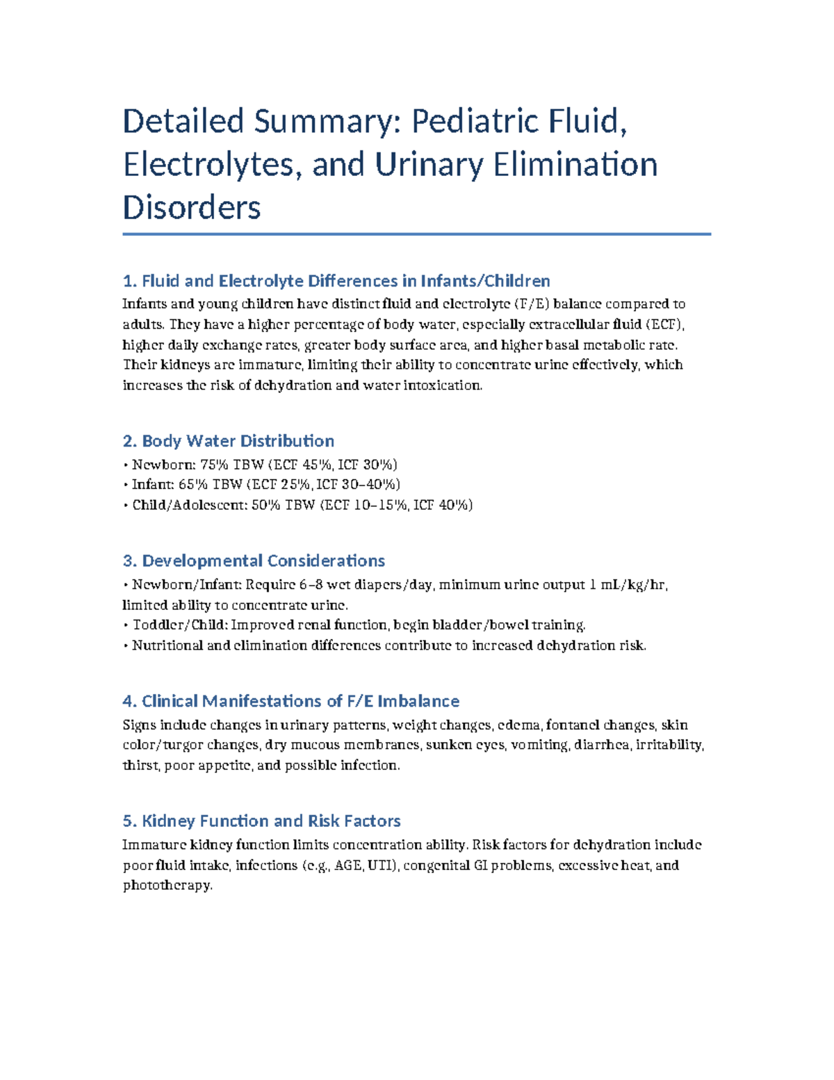 PEDS 101: Summary of Pediatric Fluid, Electrolytes & Urinary Disorders ...