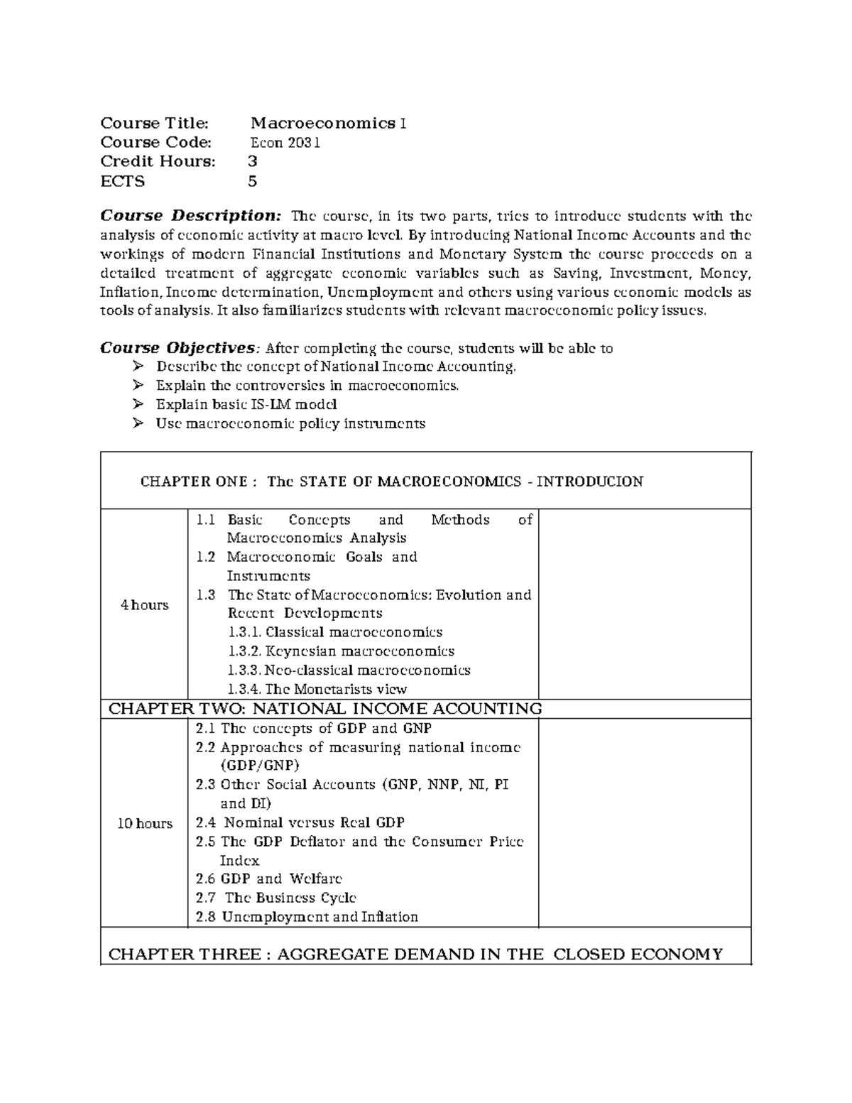 Econ 2031 Macroeconomics I Course Outline and Structure - Studocu