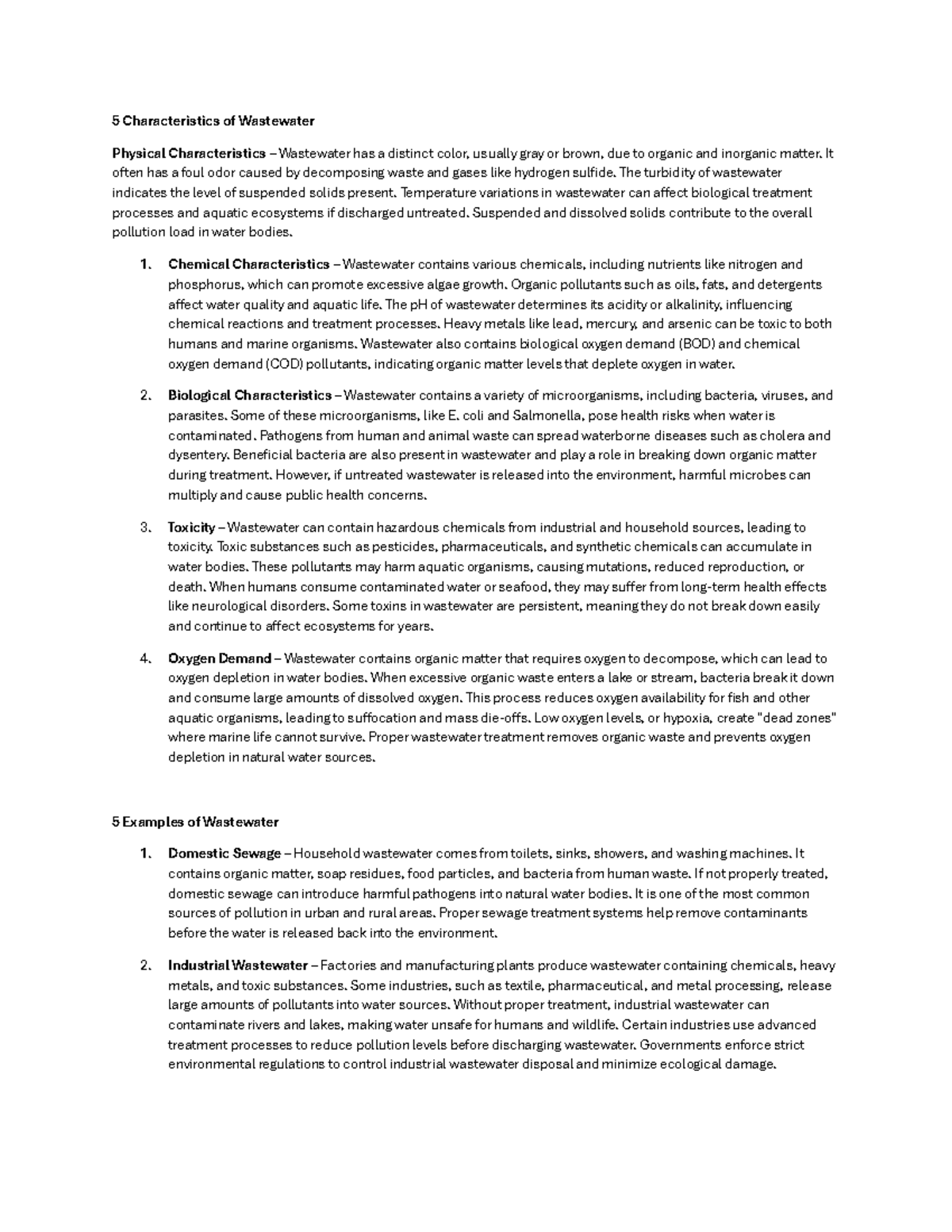 Wastewater Characteristics and Impacts - CE Environmental Engineering ...