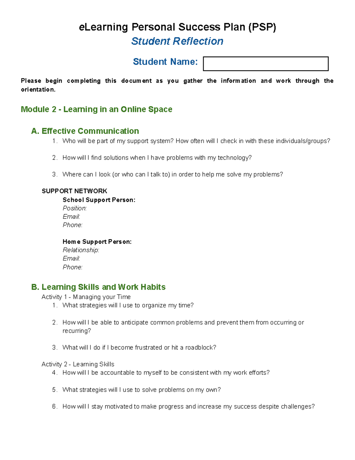 2021 2022 PSP Student Orientation - eLearning Personal Success Plan ...