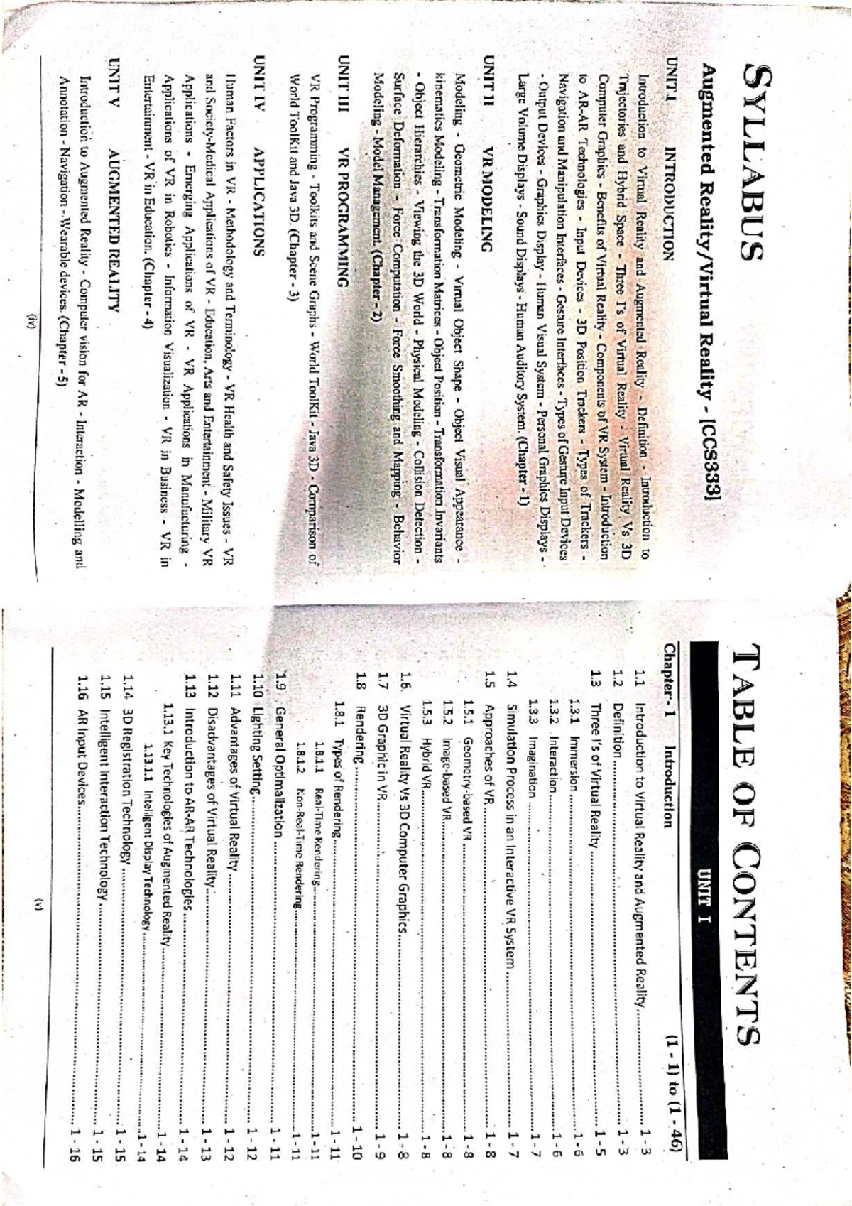 CCS333 - Augmented Reality and Virtual Reality - SYLLABUS TABLE OF ...