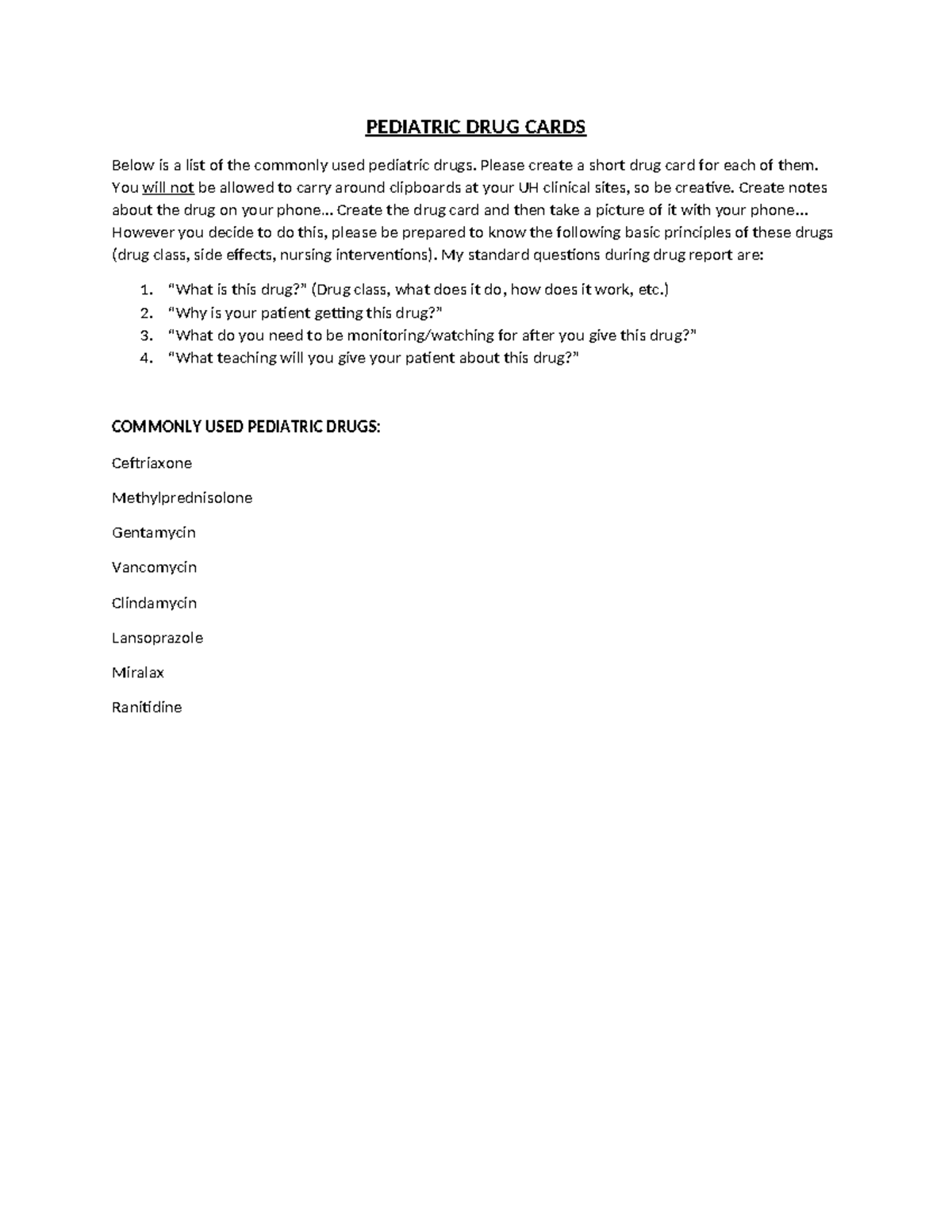 Pediatric Drug Cards - Essential Notes for Clinical Practice - Studocu