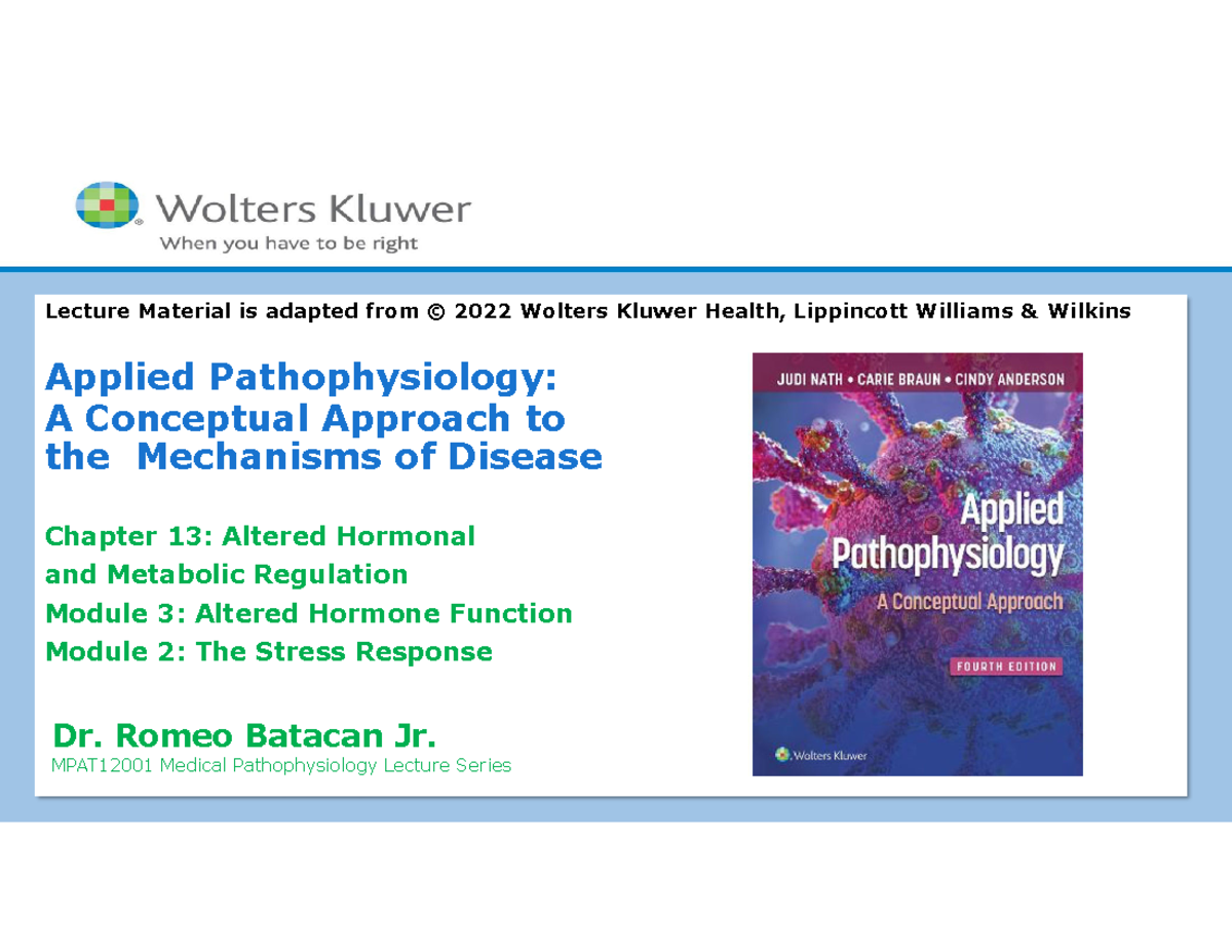 MPAT12001 Lecture: Altered Hormonal and Metabolic Regulation - Studocu