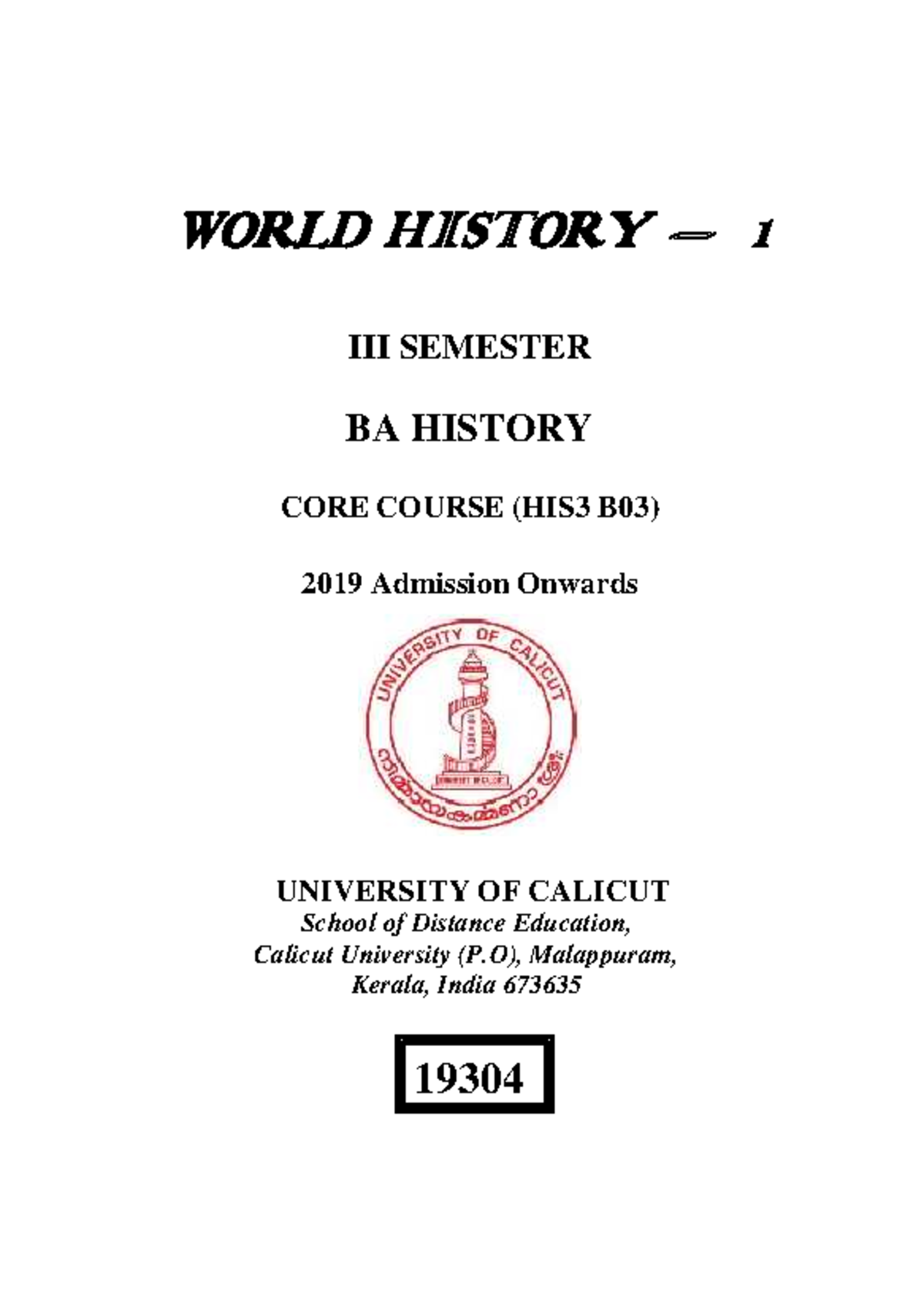 World History-I Core Course Notes for BA History III Sem (HIS3 B03 ...