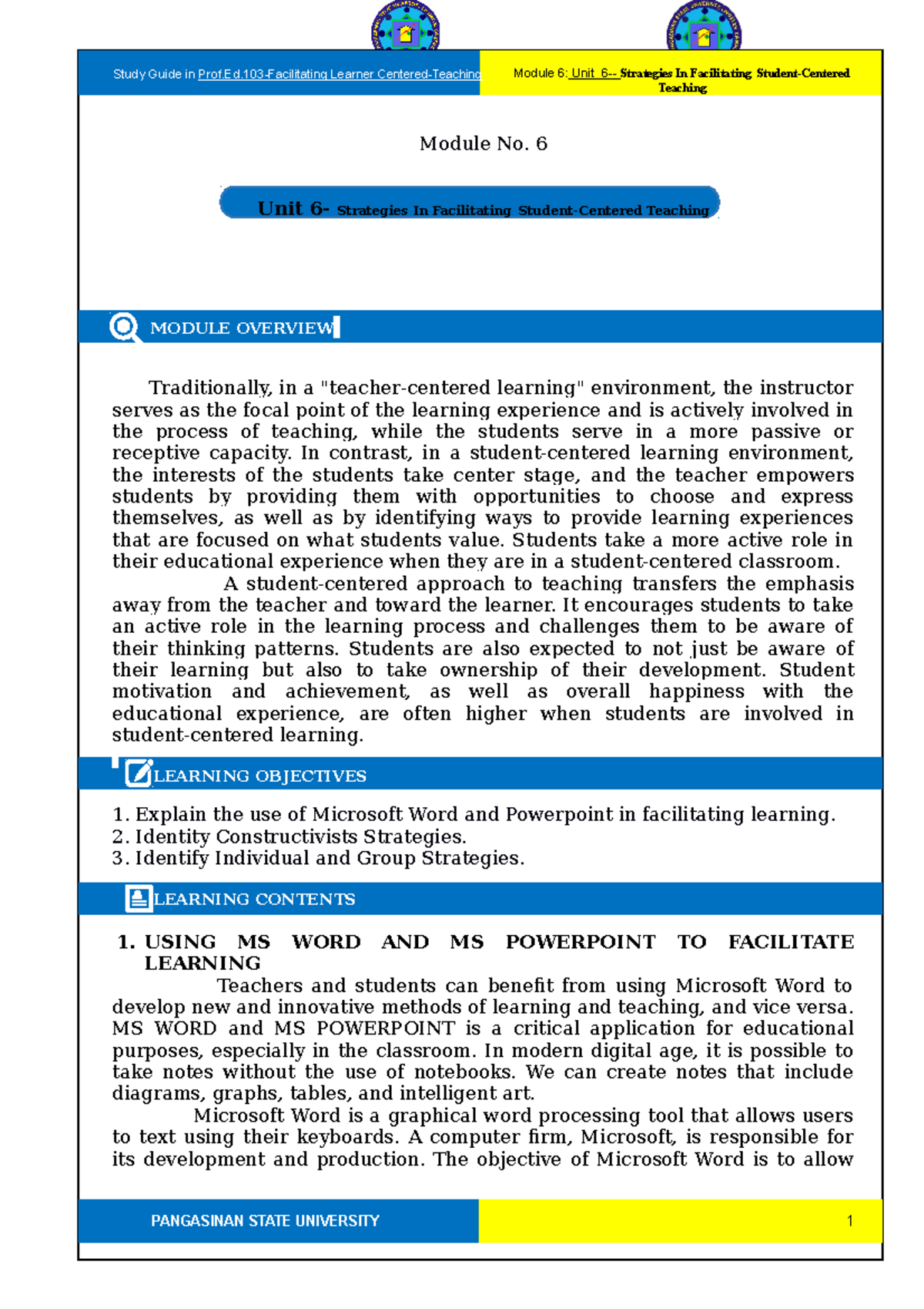 Module-6-faci - Facilitating Learning - Module No. 6 Unit 6- Strategies ...
