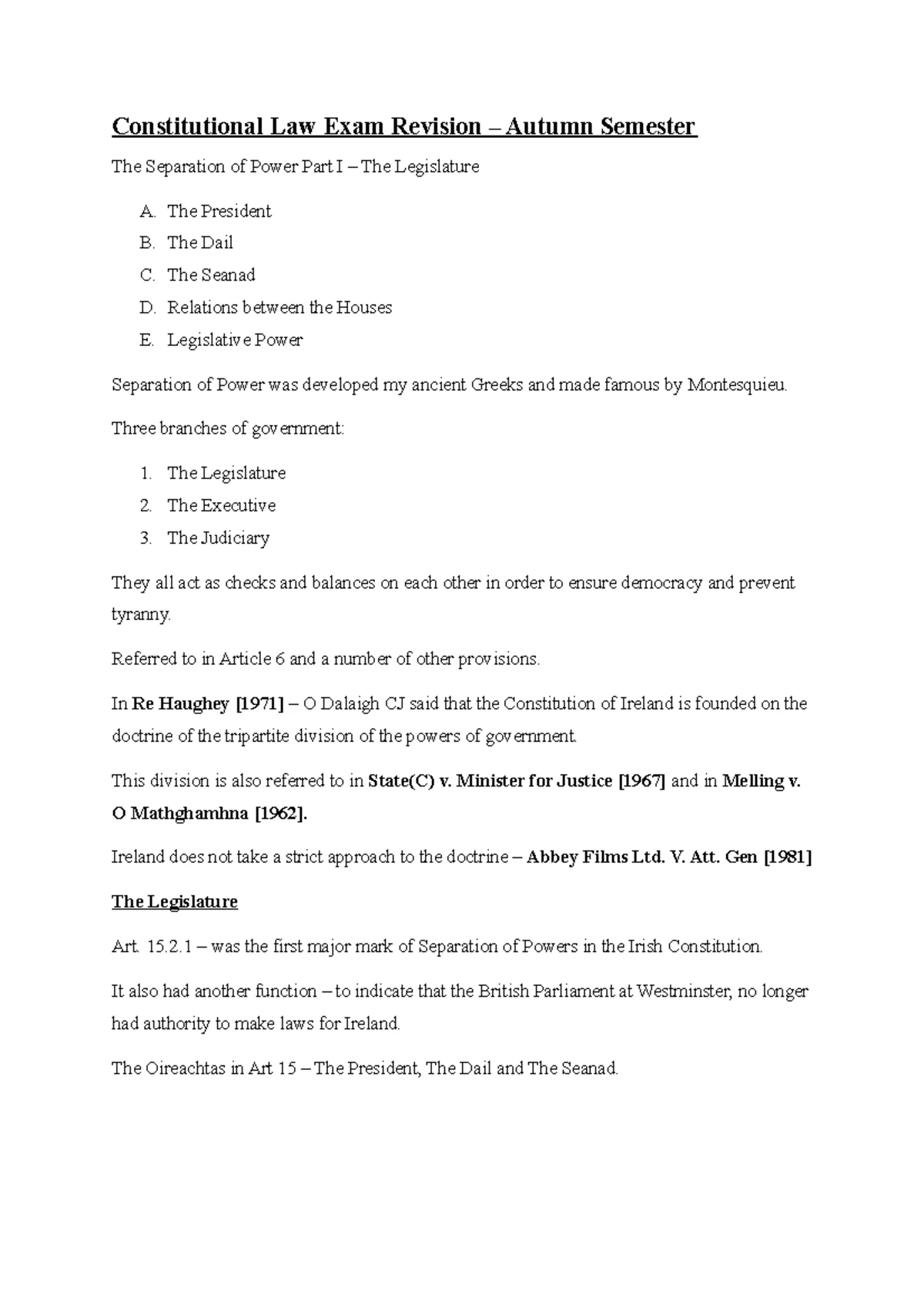 Constitutional Law Autumn Semester Exam Revision - Constitutional Law ...