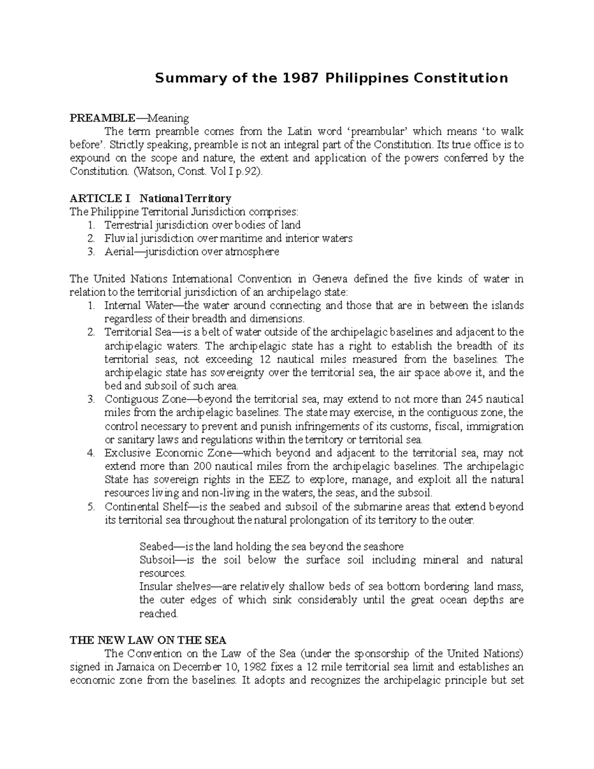 Summary of the 1987 Constitution of the Republic of the Philippines ...