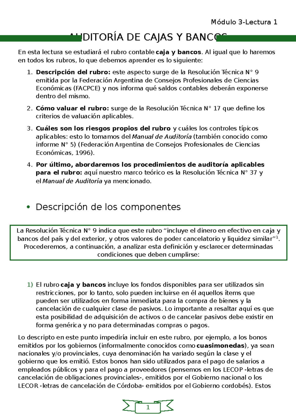 Resumen del Módulo 1: Auditoría de Cajas y Bancos (AUD-101) - Studocu