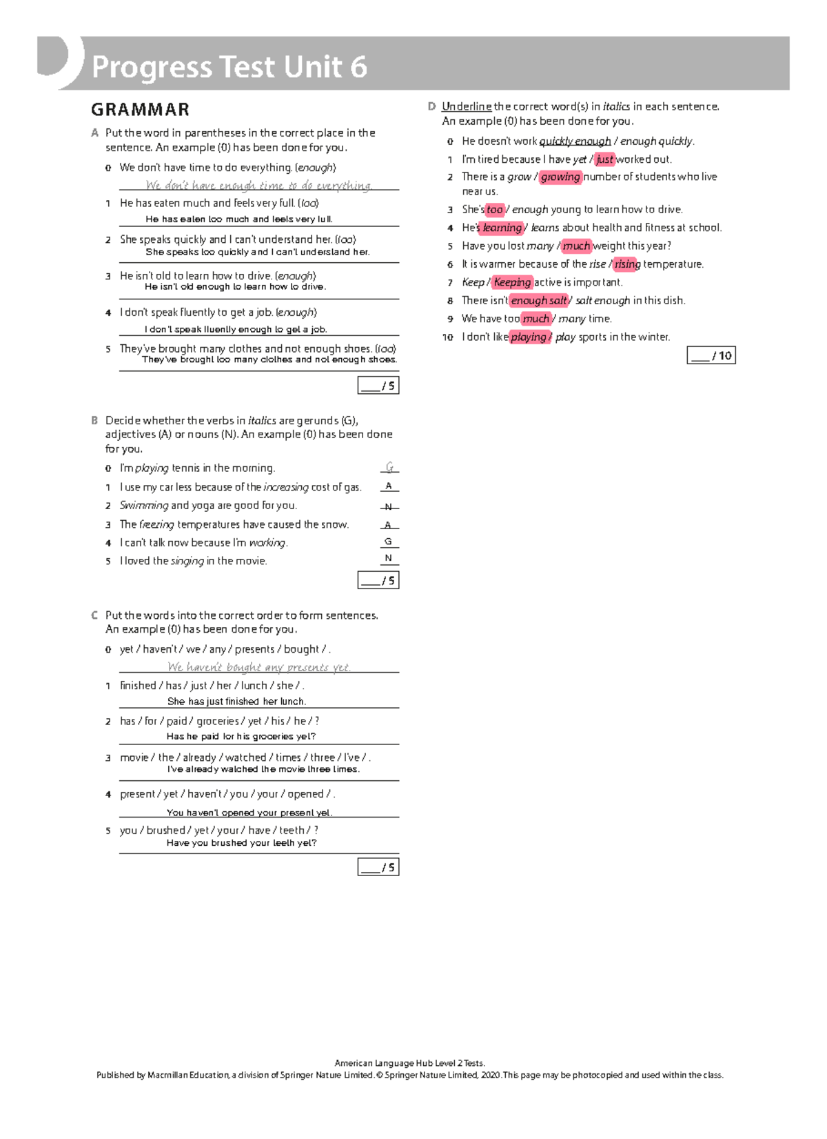 American Language Hub Level 2 Unit 6 Progress Test - Studocu